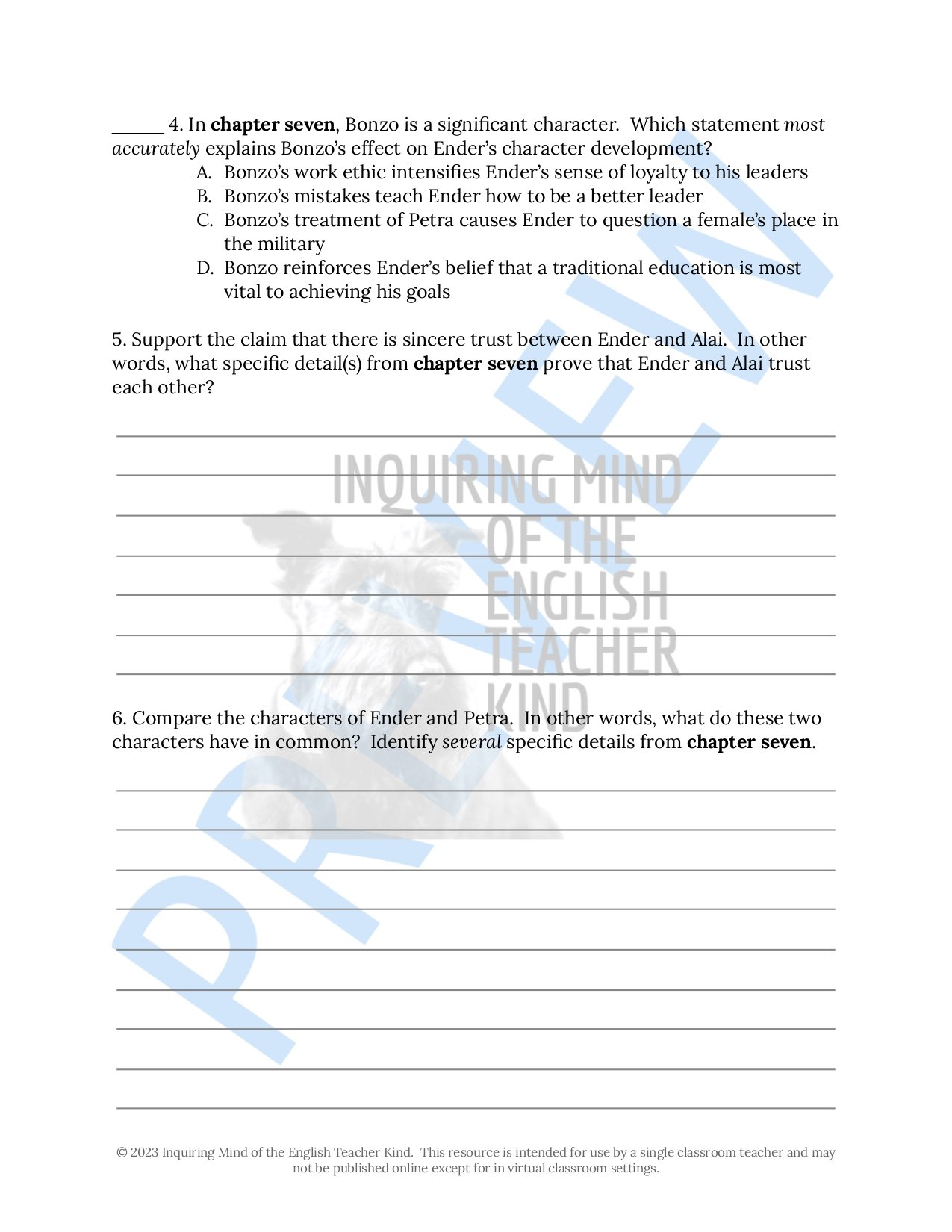 Ender's Game Close Reading Analysis Worksheets Bundle with Answer Keys — Inquiring Mind of the ...