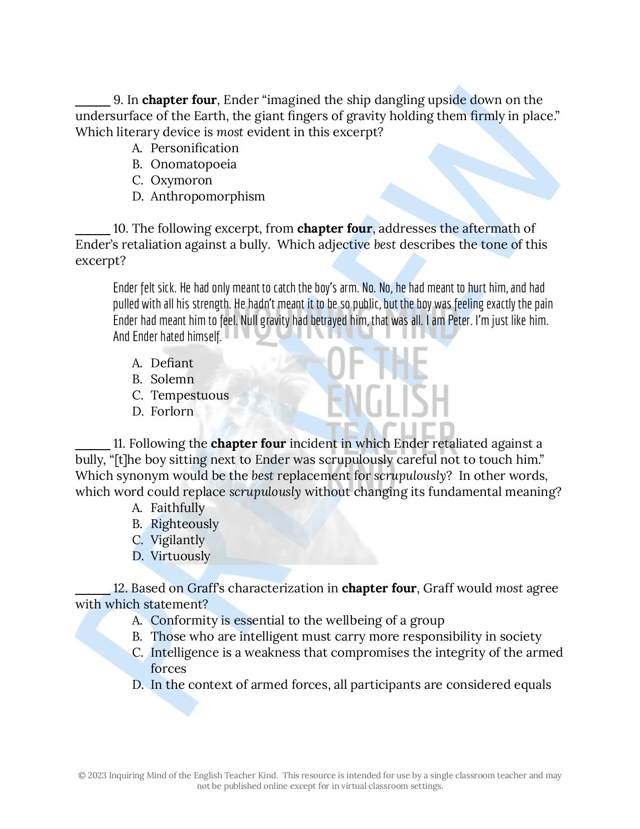 Ender's Game Close Reading Analysis Worksheets Bundle with Answer Keys — Inquiring Mind of the ...