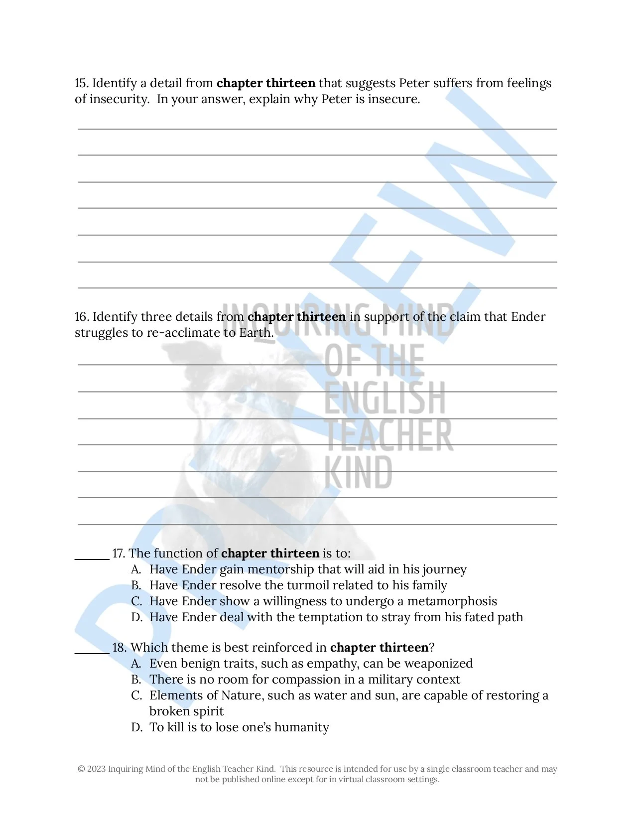 Ender's Game Bundle of Quizzes, Worksheets, Research Projects, Test ...