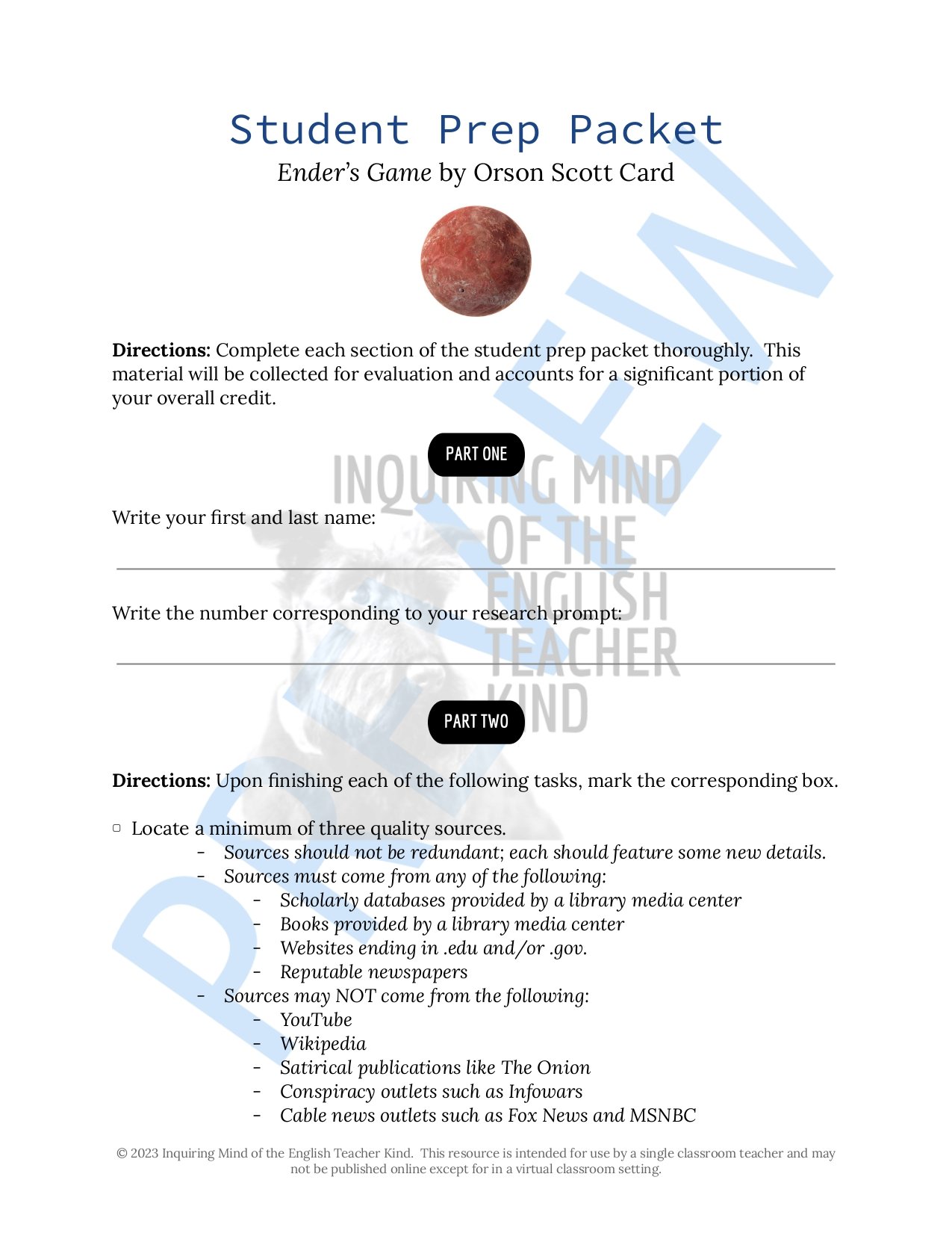 Ender's Game Bundle of Quizzes, Worksheets, Research Projects, Test ...