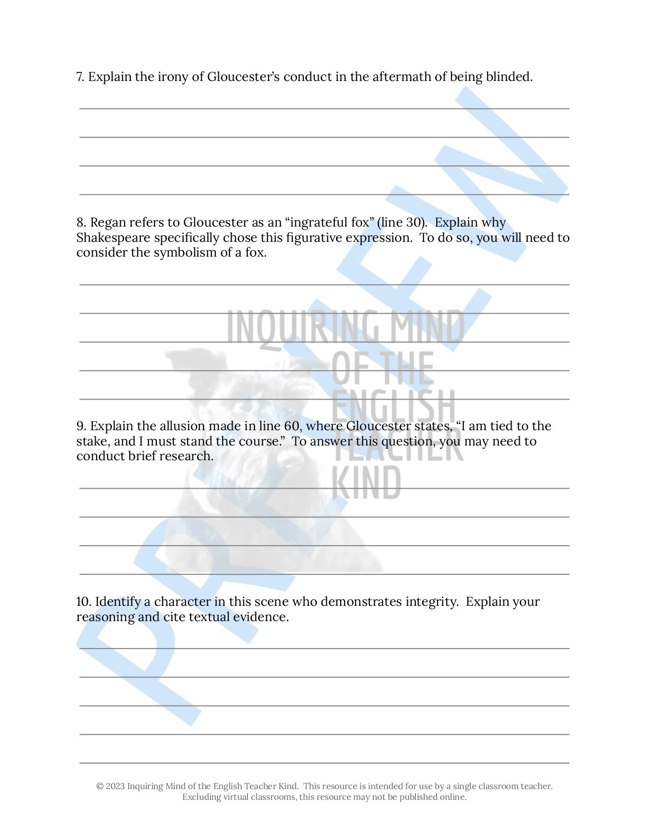 King Lear Act 3 Quiz and Close Reading Analysis Worksheets Bundle for ...