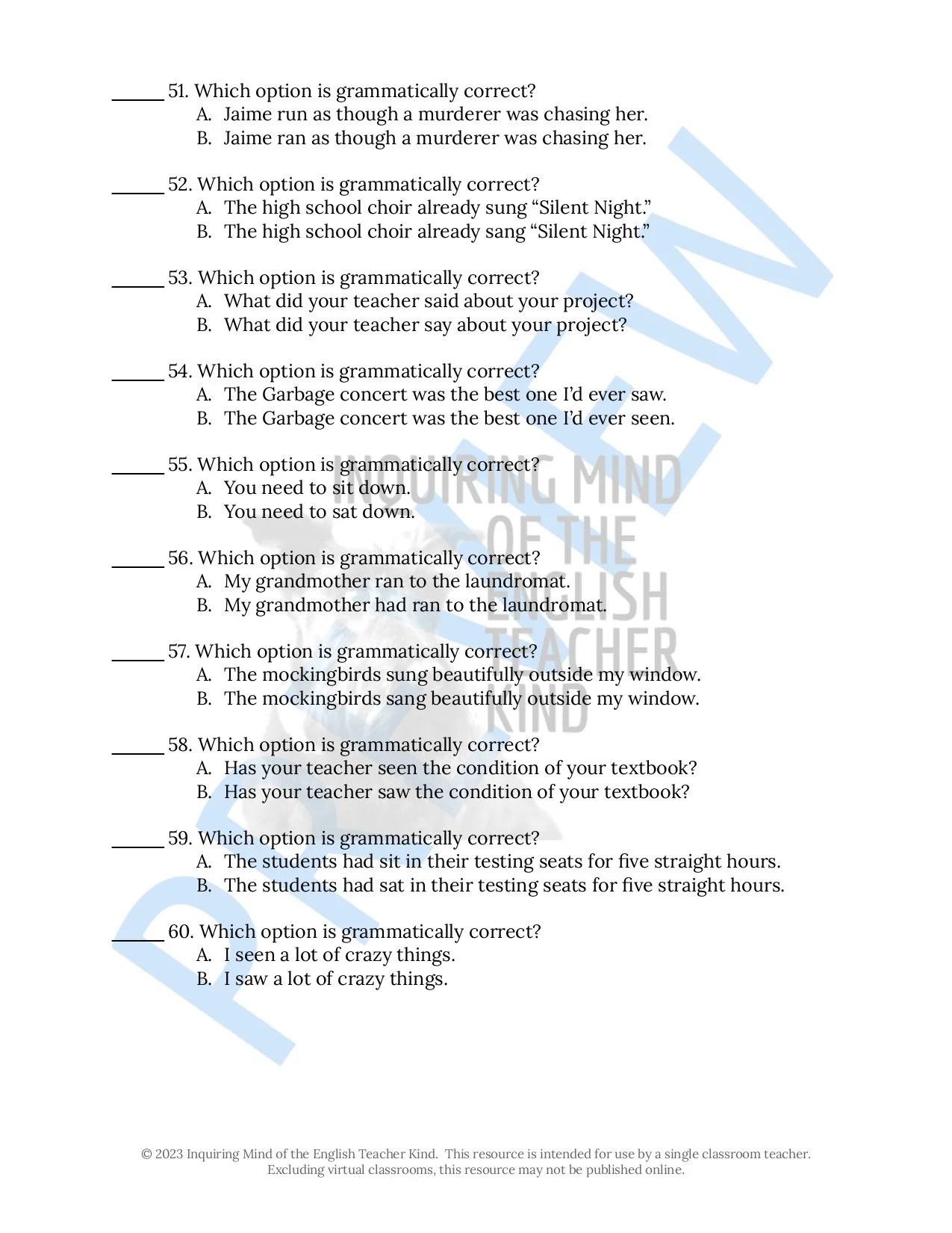 High School Grammar Practice Worksheet on Applying Verb Tenses ...