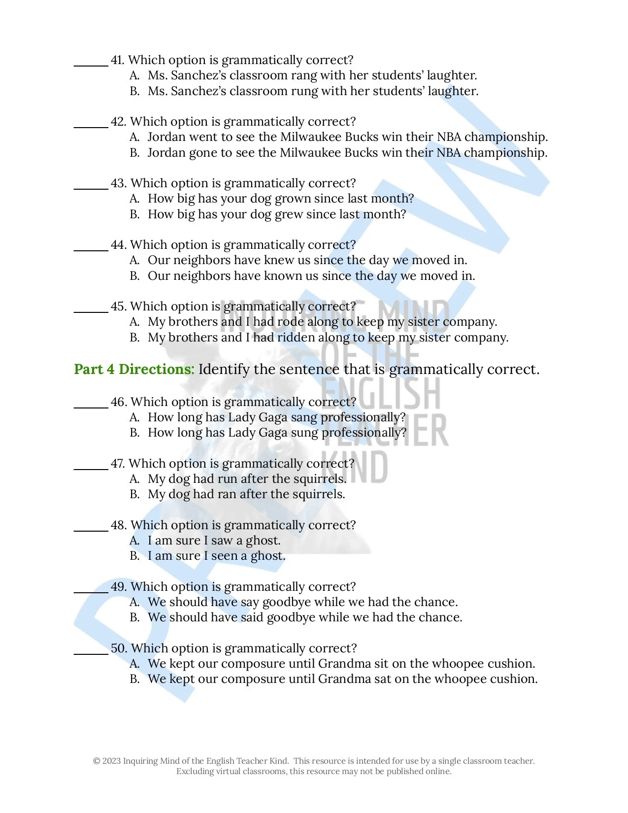 Grammar Practice Worksheet on Transitive and Intransitive Verbs for ...