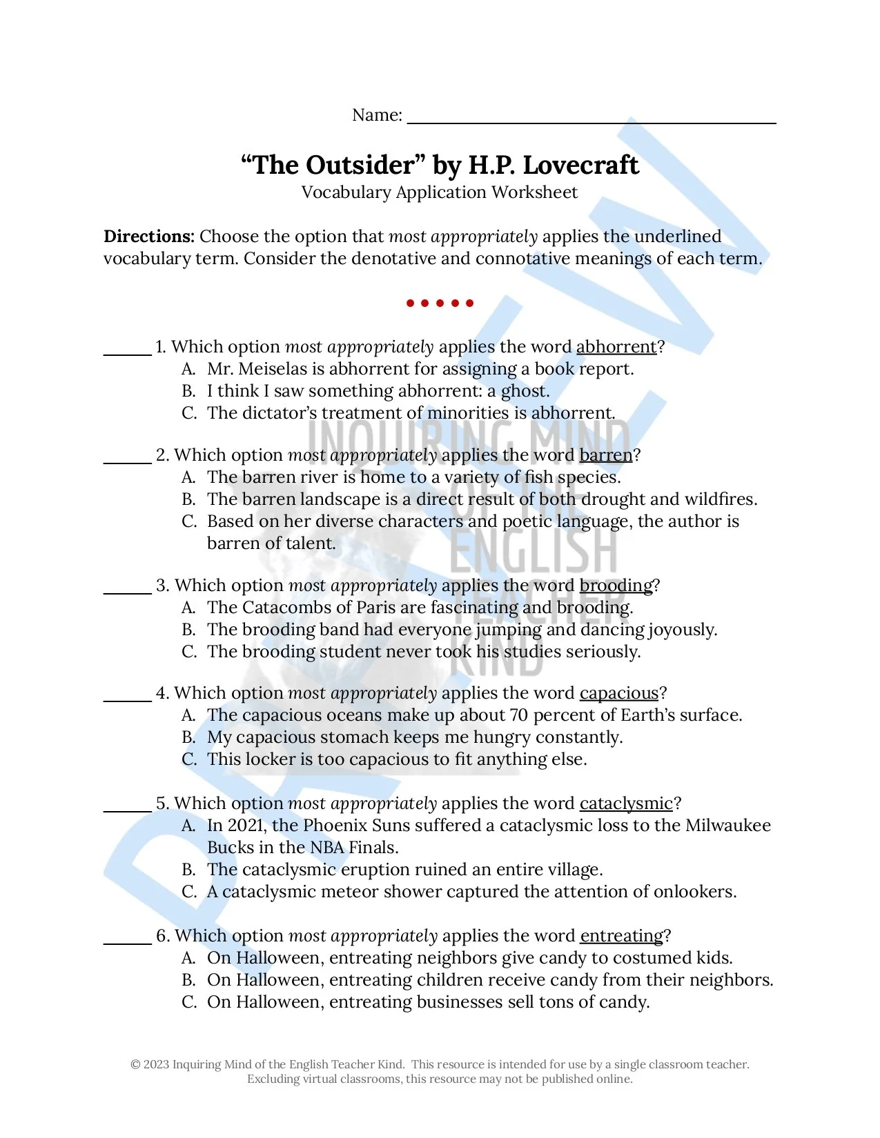 "The Terrible Old Man" by H.P. Lovecraft Quiz and Close Reading Bundle ...