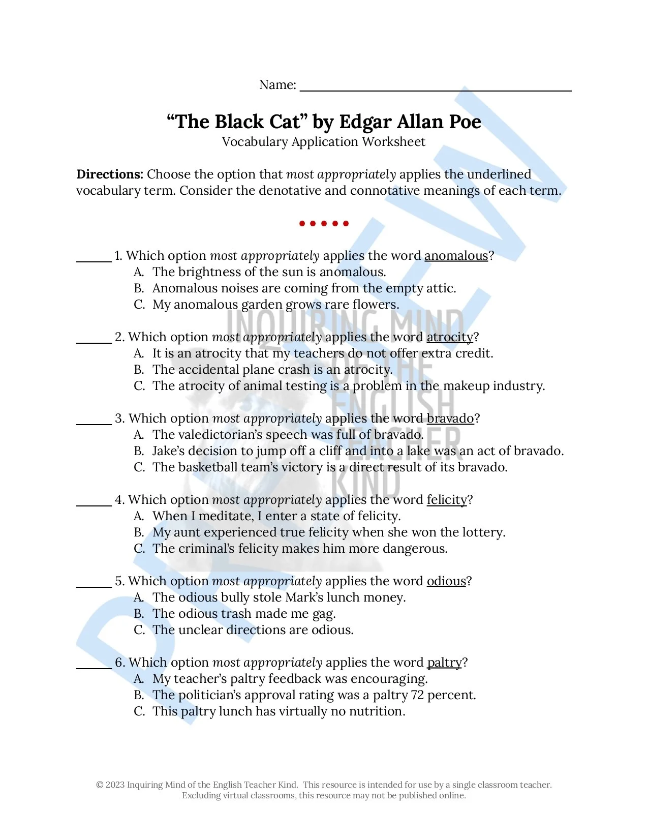 "Hop Frog" by Edgar Allan Poe Quiz, Close Reading, and Vocabulary ...