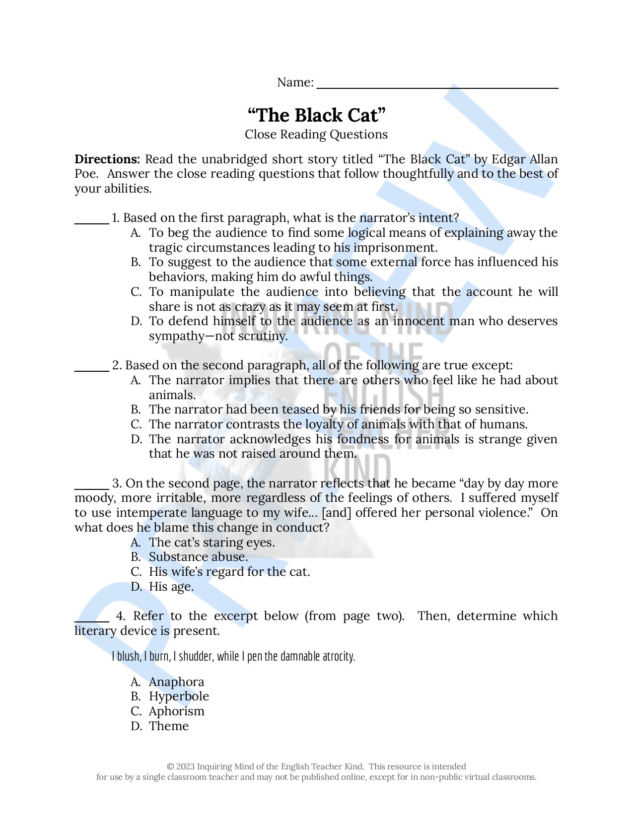"Hop Frog" by Edgar Allan Poe Quiz, Close Reading, and Vocabulary ...