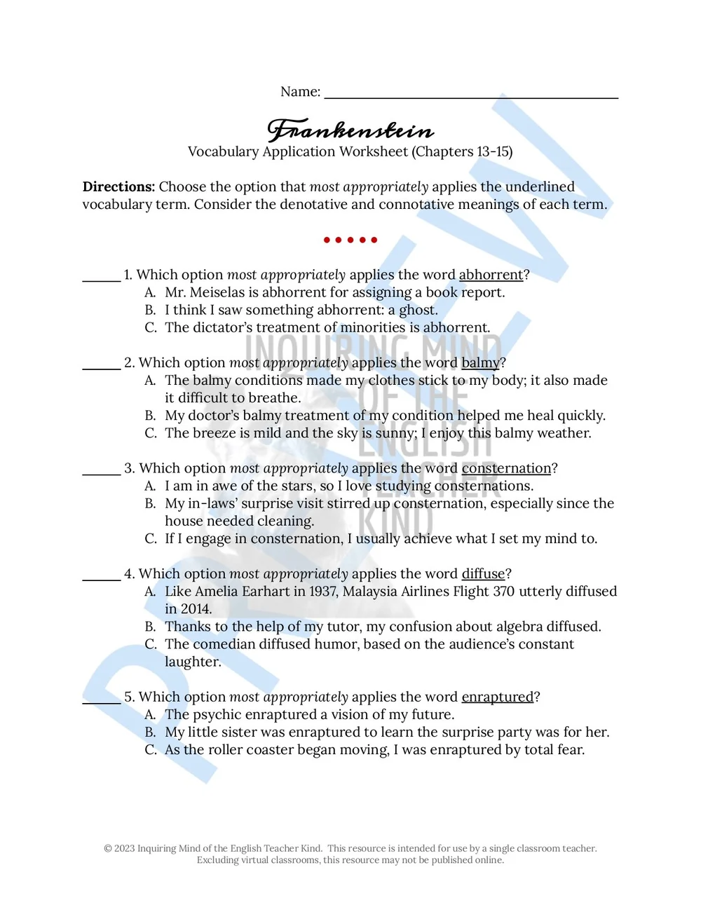 Novel Stars Answer Key