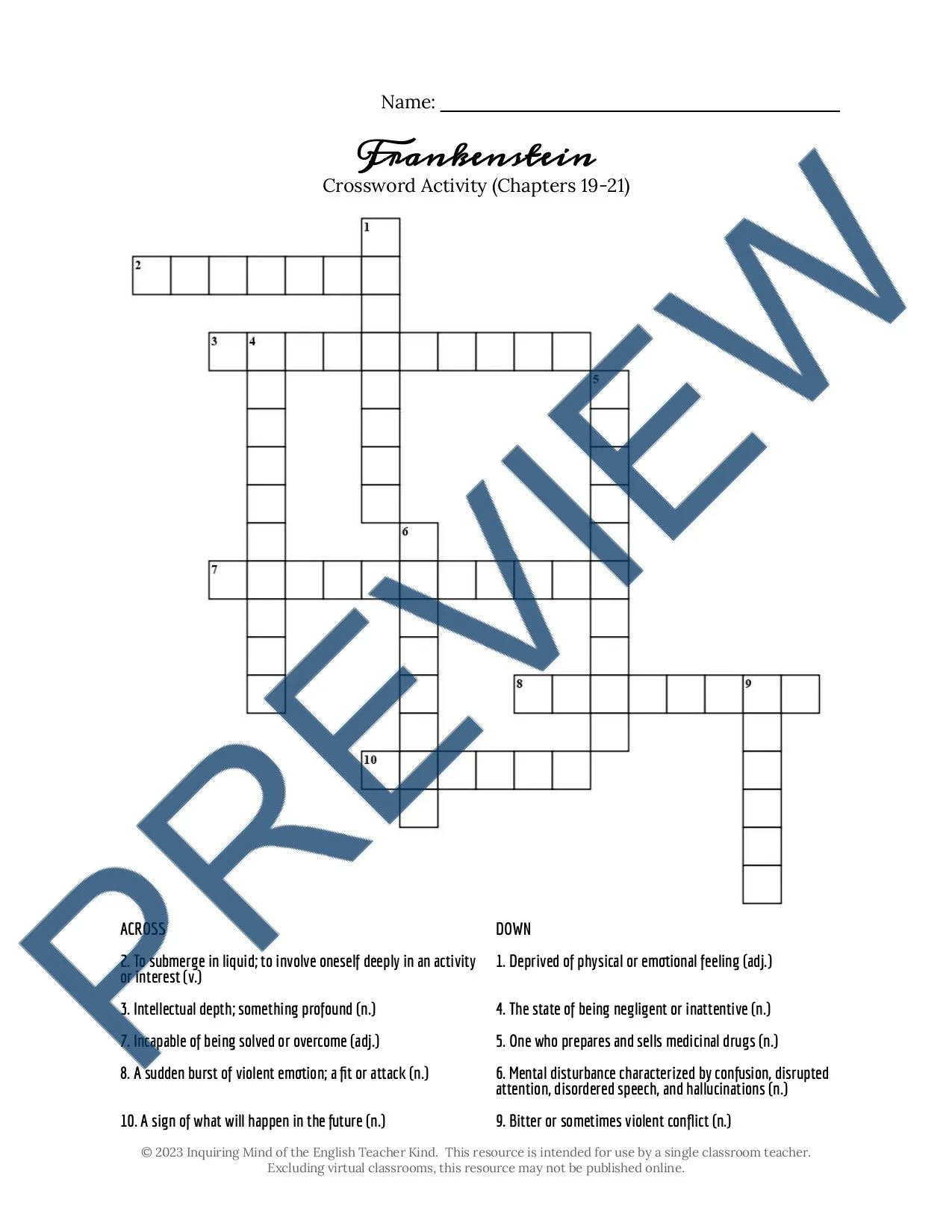 Frankenstein by Mary Shelley Vocabulary Games and Activities Bundle ...