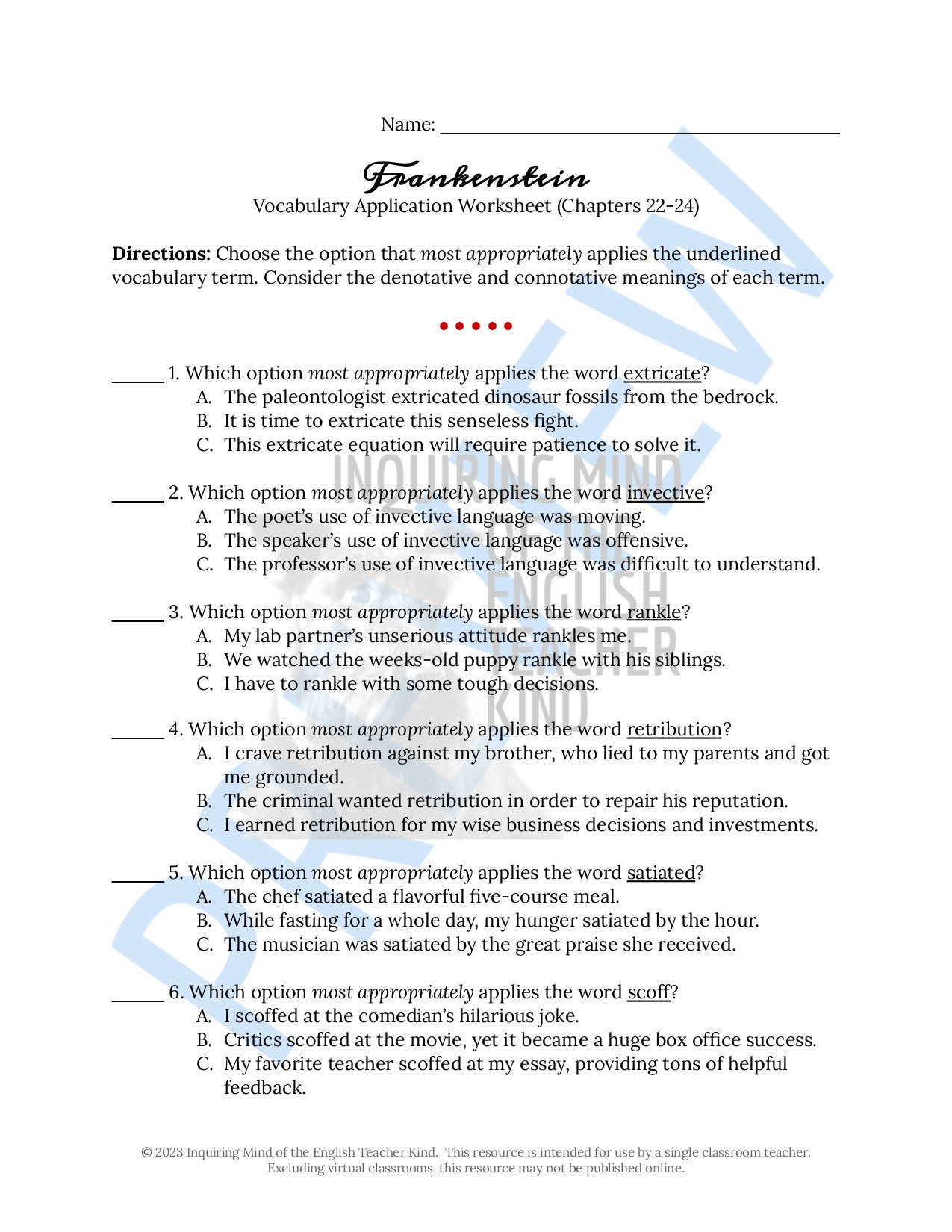 Frankenstein by Mary Shelley Vocabulary Games and Activities Bundle ...