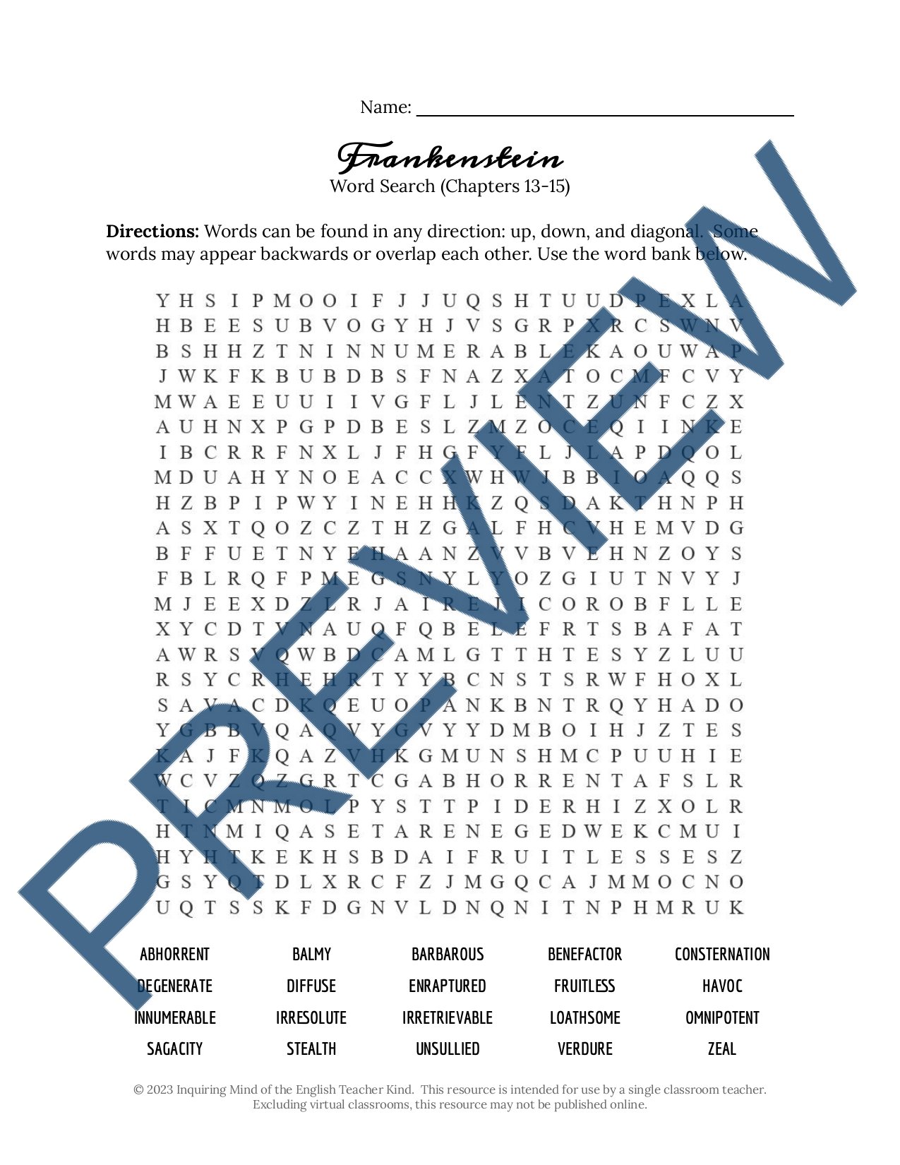 Frankenstein by Mary Shelley Vocabulary Games and Activities Bundle ...