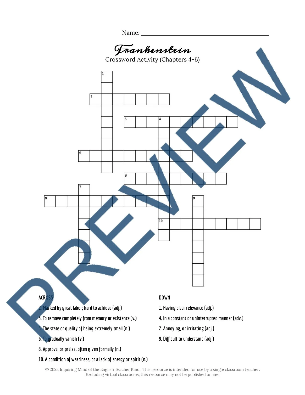 Frankenstein by Mary Shelley Vocabulary Games and Activities Bundle ...
