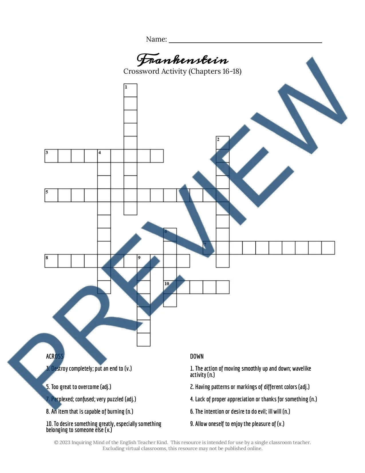 Frankenstein by Mary Shelley Chapters 16 through 18 Quiz and Close ...