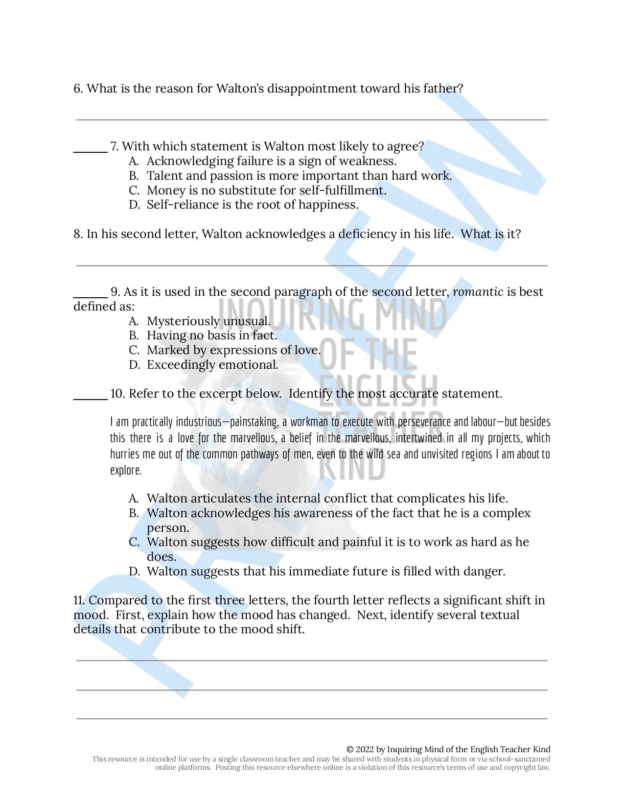 Frankenstein by Mary Shelley Close Reading Analysis Worksheets Bundle ...