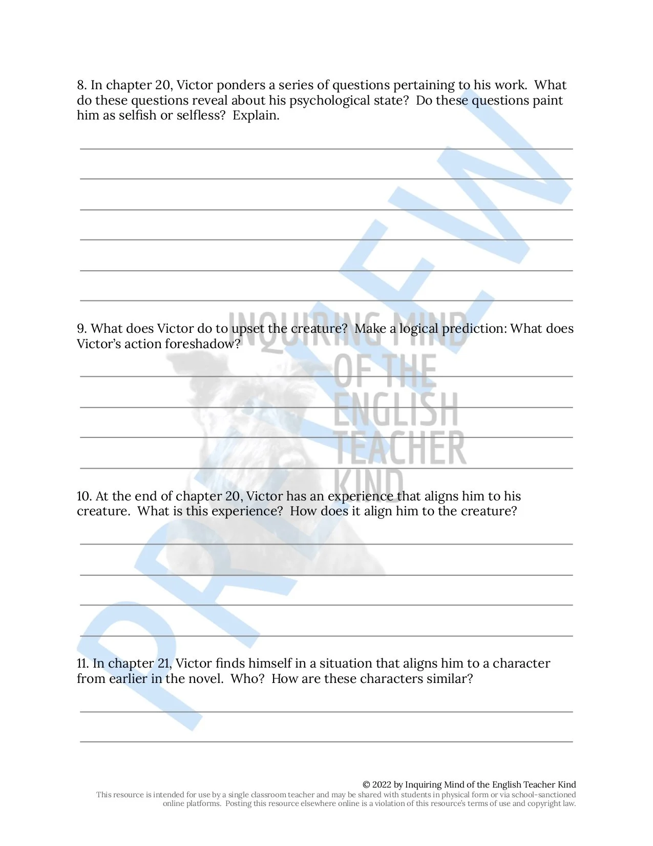 Frankenstein by Mary Shelley Close Reading Analysis Worksheets Bundle ...