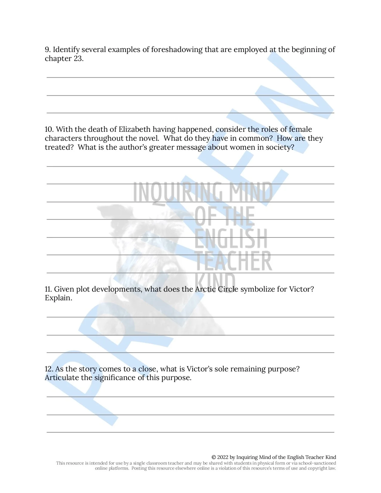 Frankenstein by Mary Shelley Close Reading Analysis Worksheets Bundle ...