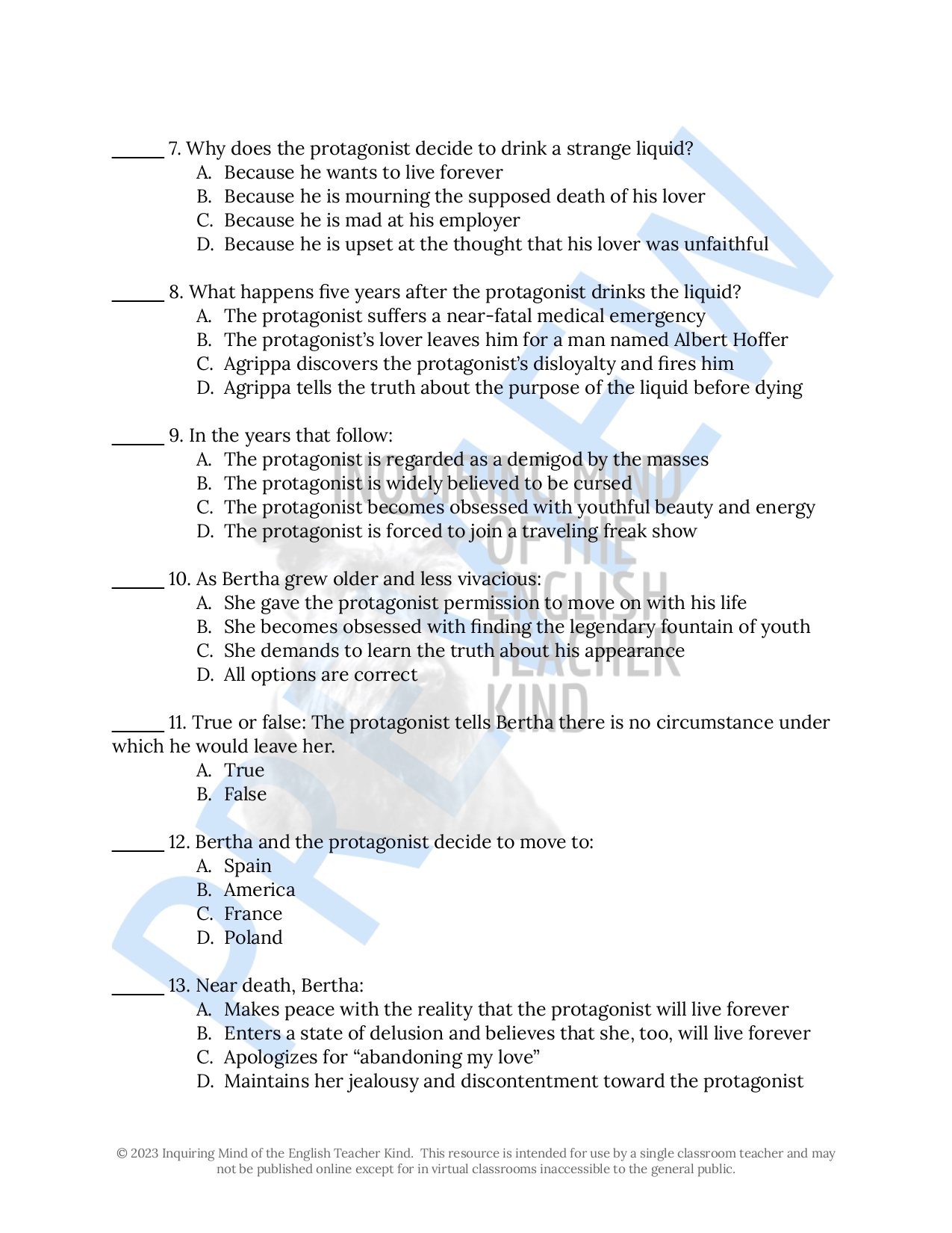 "The Mortal Immortal" by Mary Shelley Quiz, Close Reading, and ...