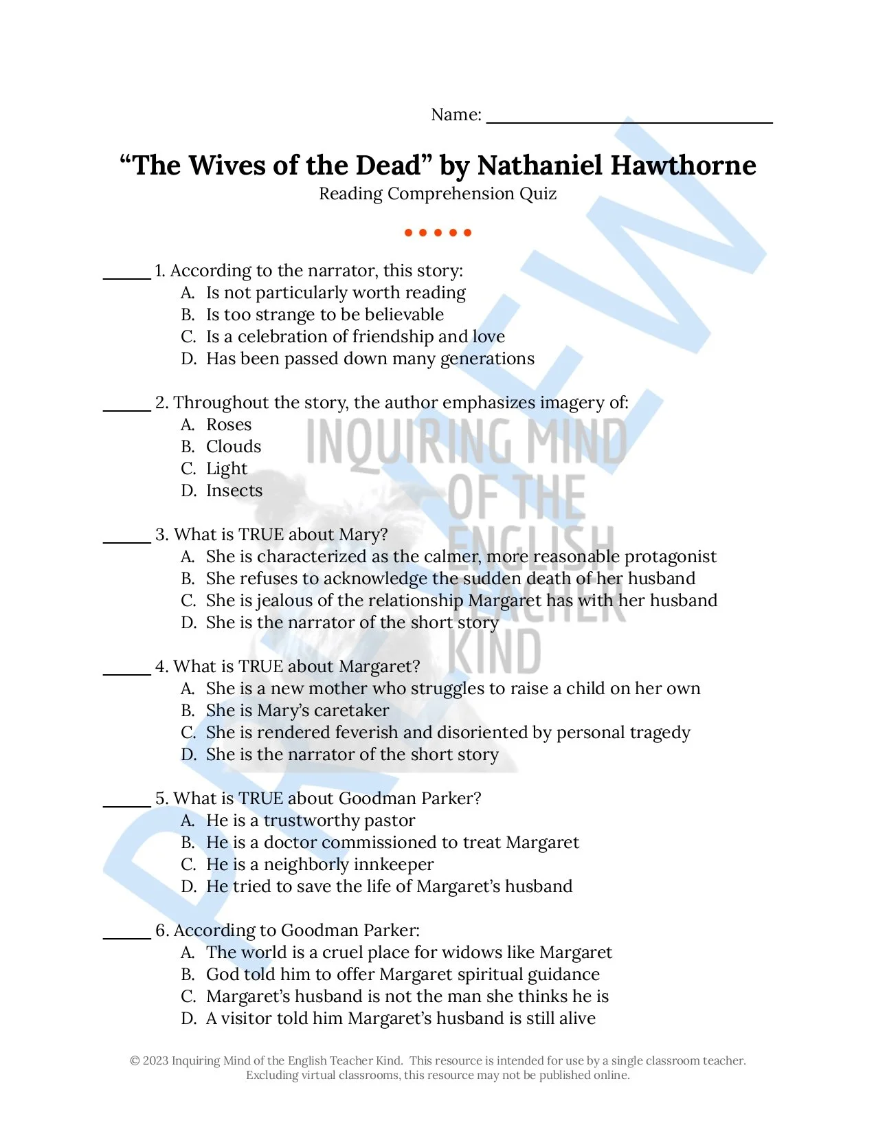 Short Stories by Nathaniel Hawthorne Quiz and Close Reading Bundle for ...