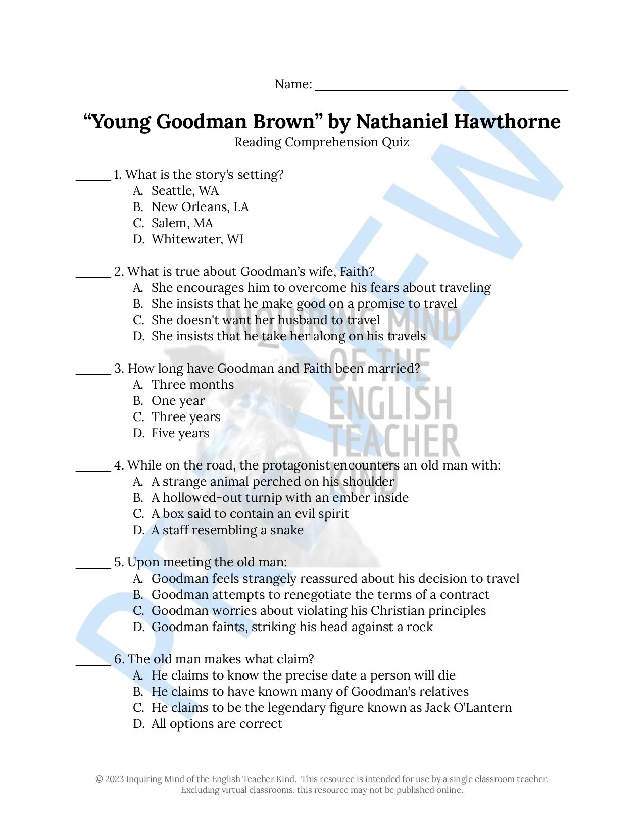 "All the Years of Her Life" by Morley Callaghan Quiz and Close Reading ...
