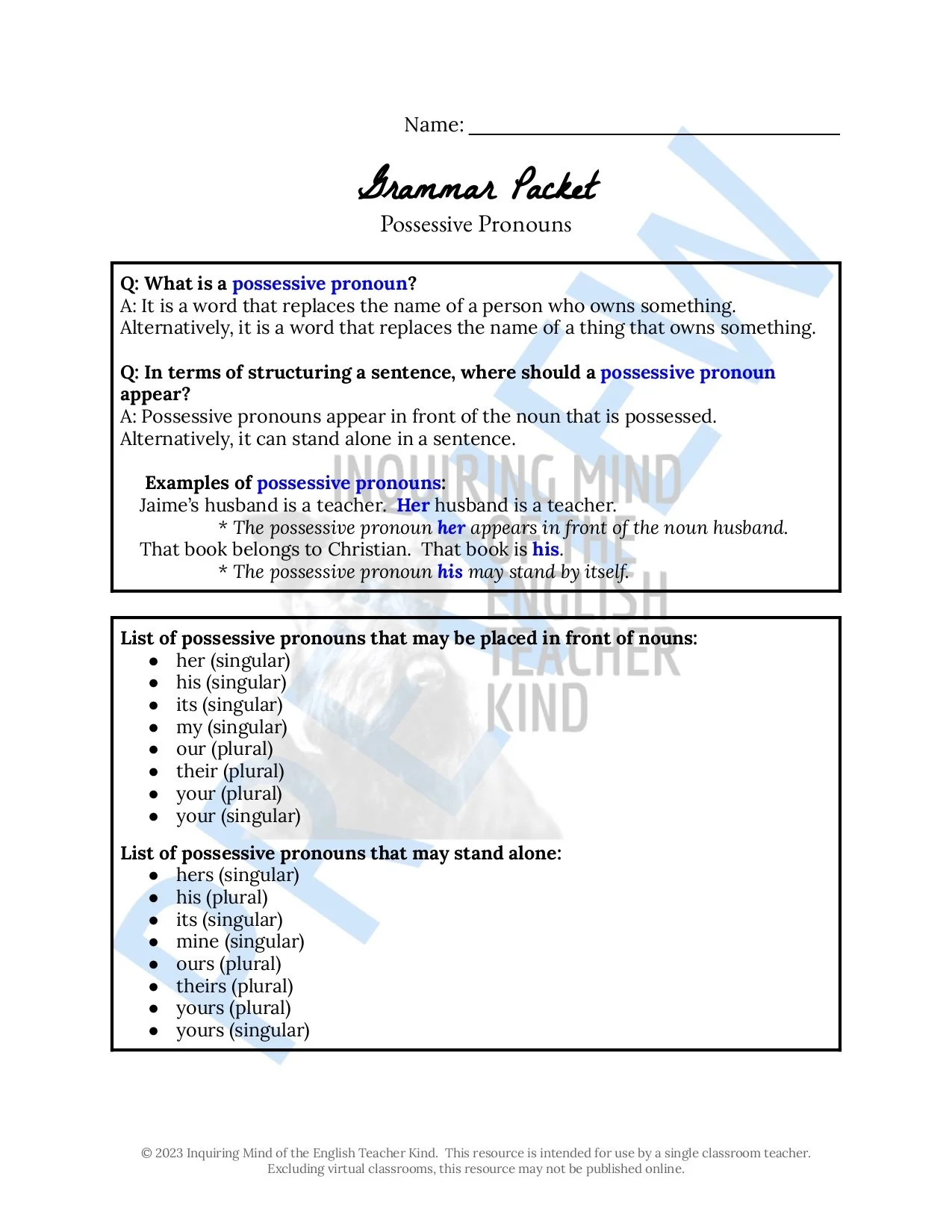 High School Grammar Review Worksheets Bundle for Middle and High School ...