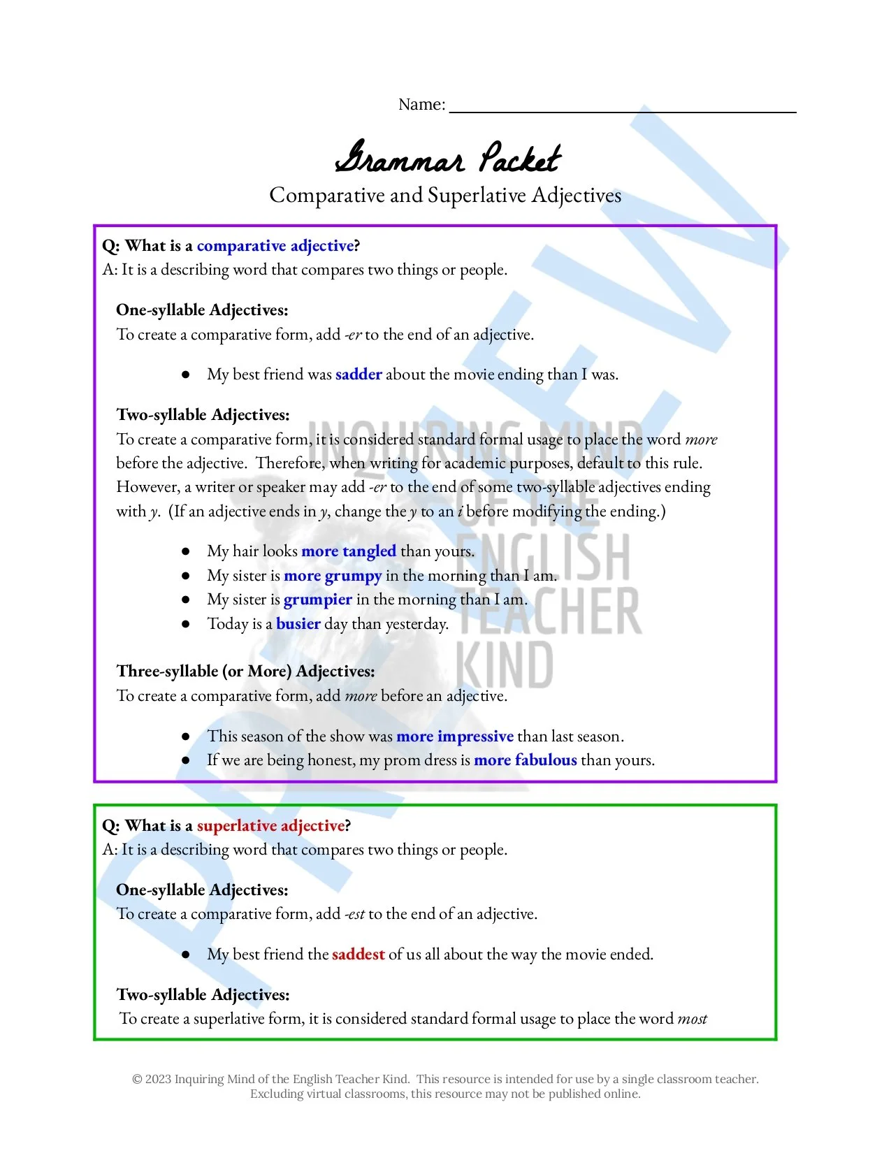 High School Grammar Review Worksheets Bundle for Middle and High School ...