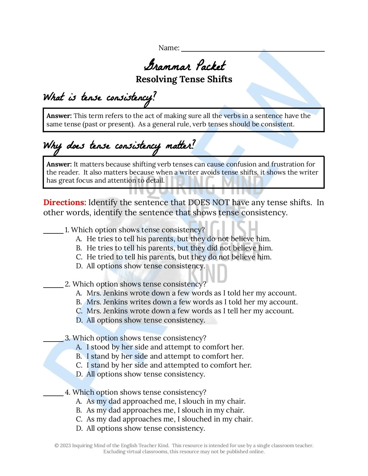 High School Grammar Review Worksheets Bundle for Middle and High School ...