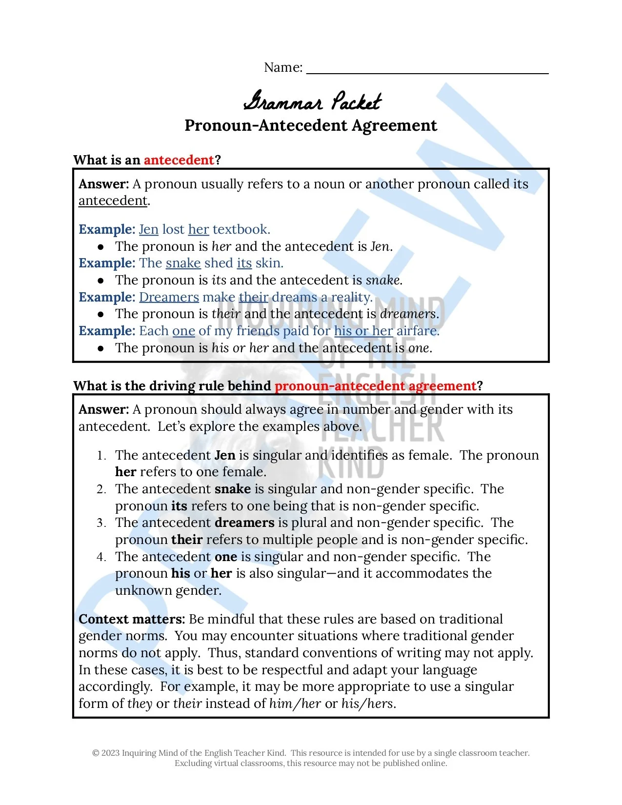 High School Grammar Review Worksheets Bundle for Middle and High School ...