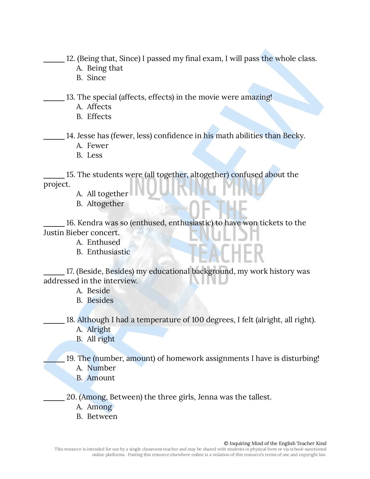 High School Grammar Review Worksheets Bundle for Middle and High School ...