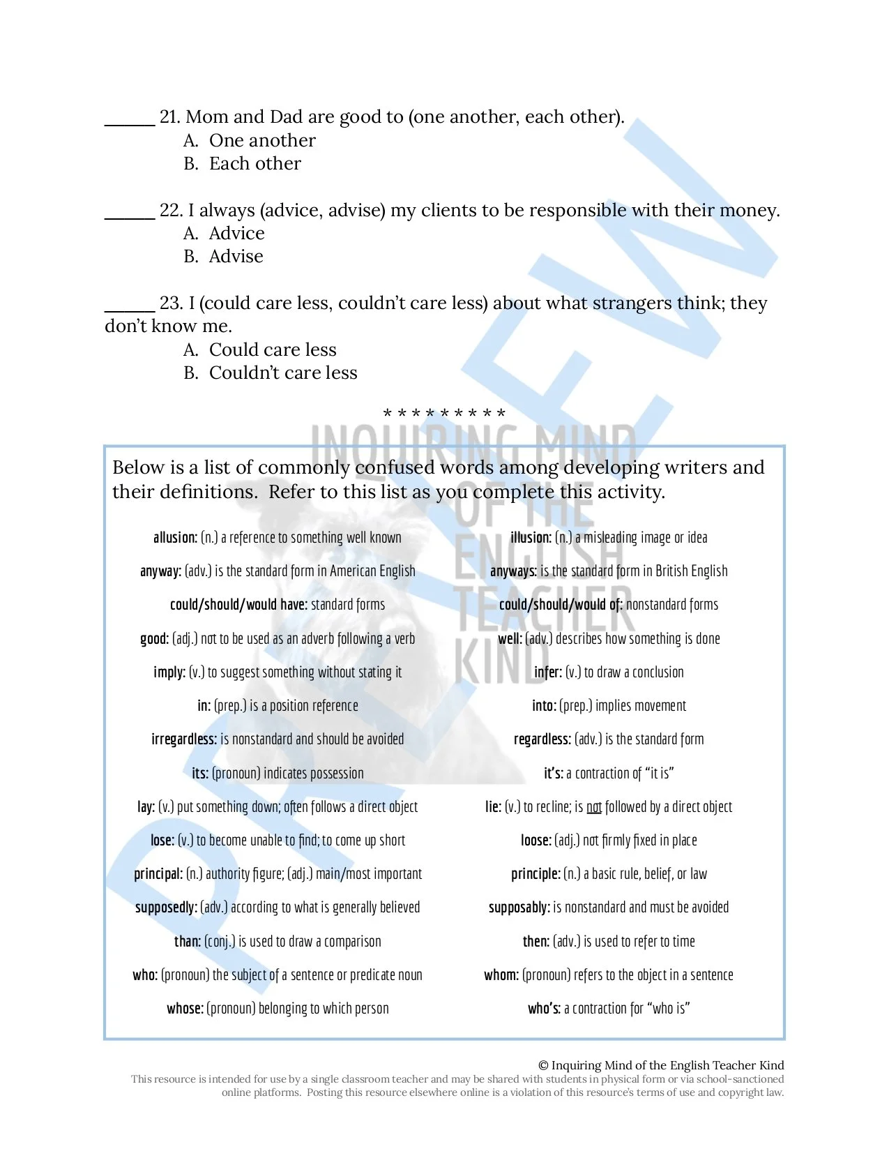 High School Grammar Review Worksheets Bundle for Middle and High School ...