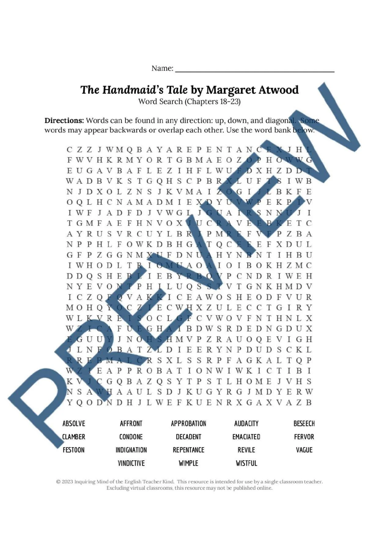 The Handmaid's Tale Vocabulary Development Games and Activities Bundle ...