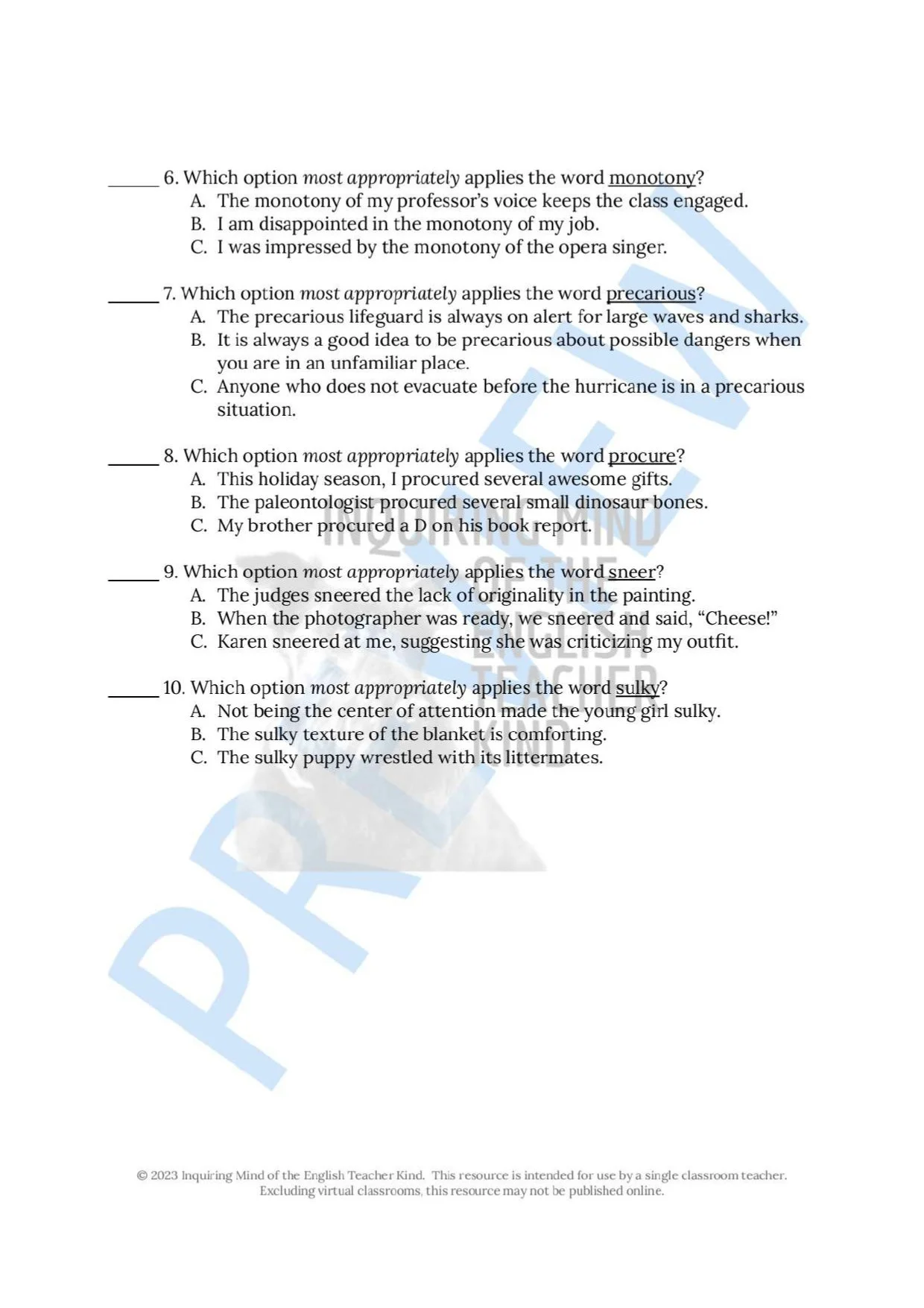 The Handmaid's Tale Vocabulary Development Games and Activities Bundle ...