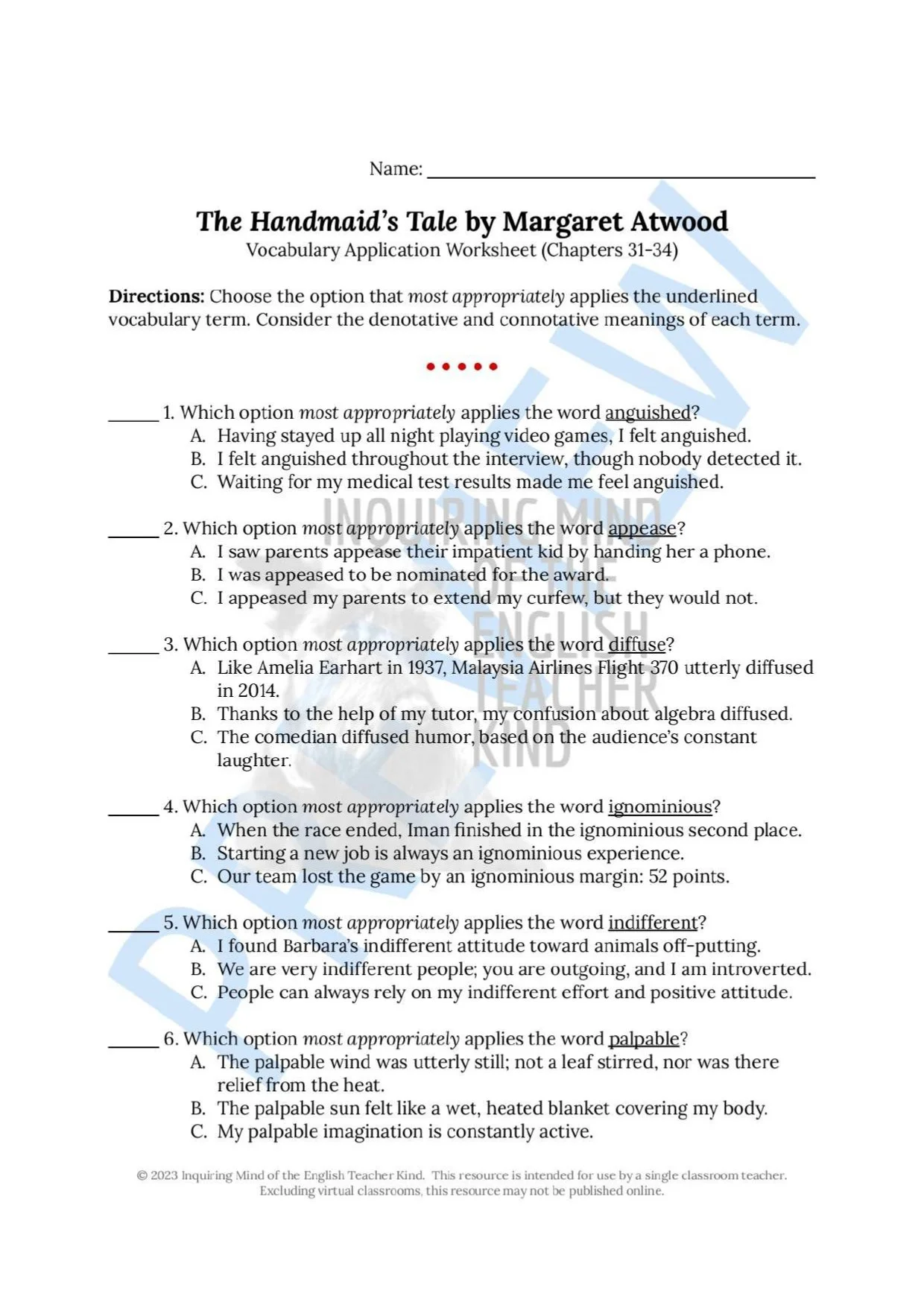 The Handmaid's Tale Vocabulary Development Games and Activities Bundle ...
