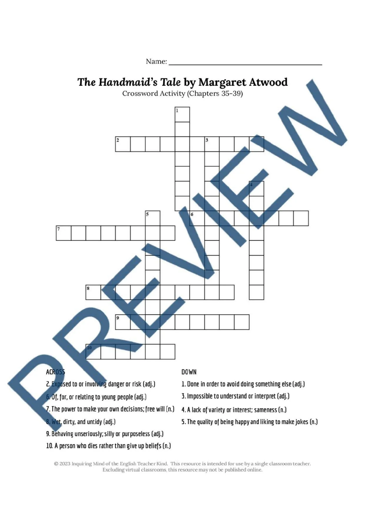 The Handmaid's Tale Vocabulary Development Games and Activities Bundle ...