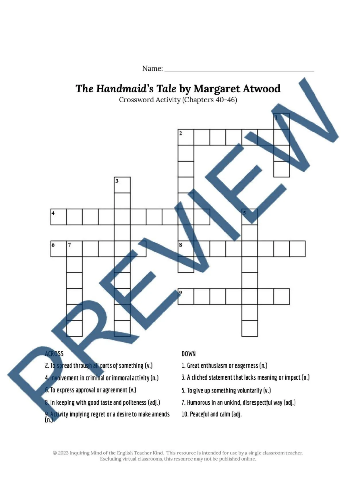 The Handmaid's Tale Vocabulary Development Games and Activities Bundle ...