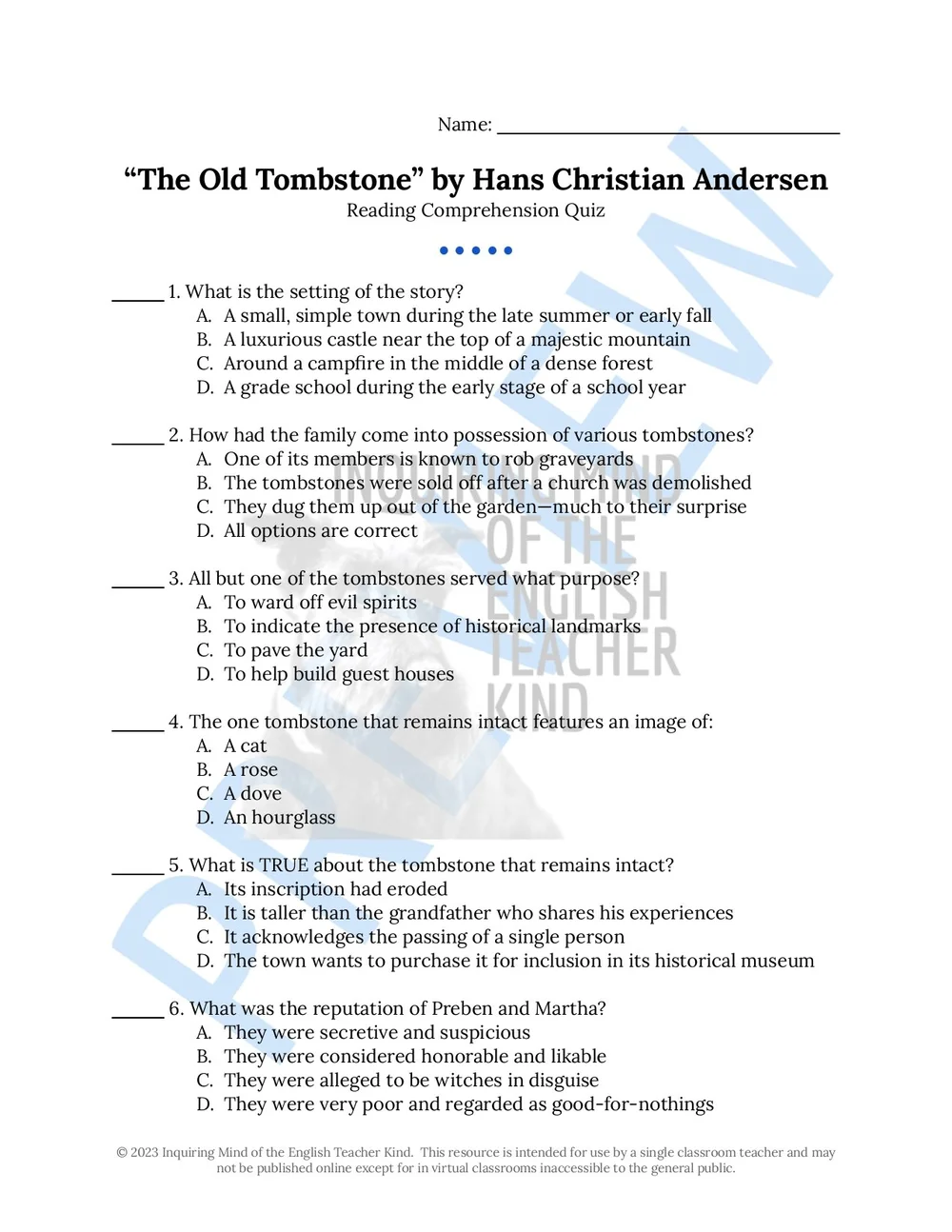 "The Red Shoes" by Hans Christian Andersen Quiz and Close Reading ...