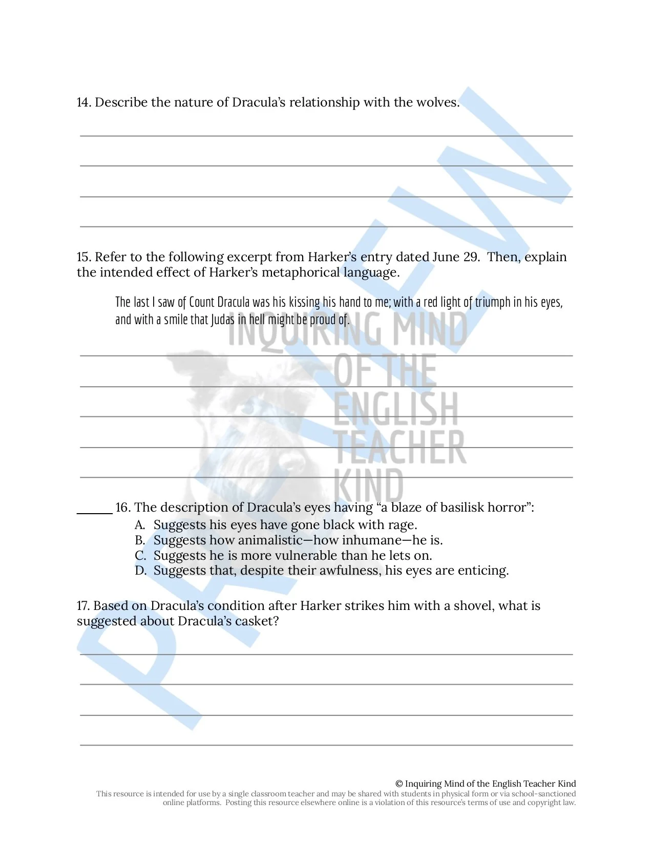 Dracula by Bram Stoker Quiz, Close Reading, and Vocabulary Development ...