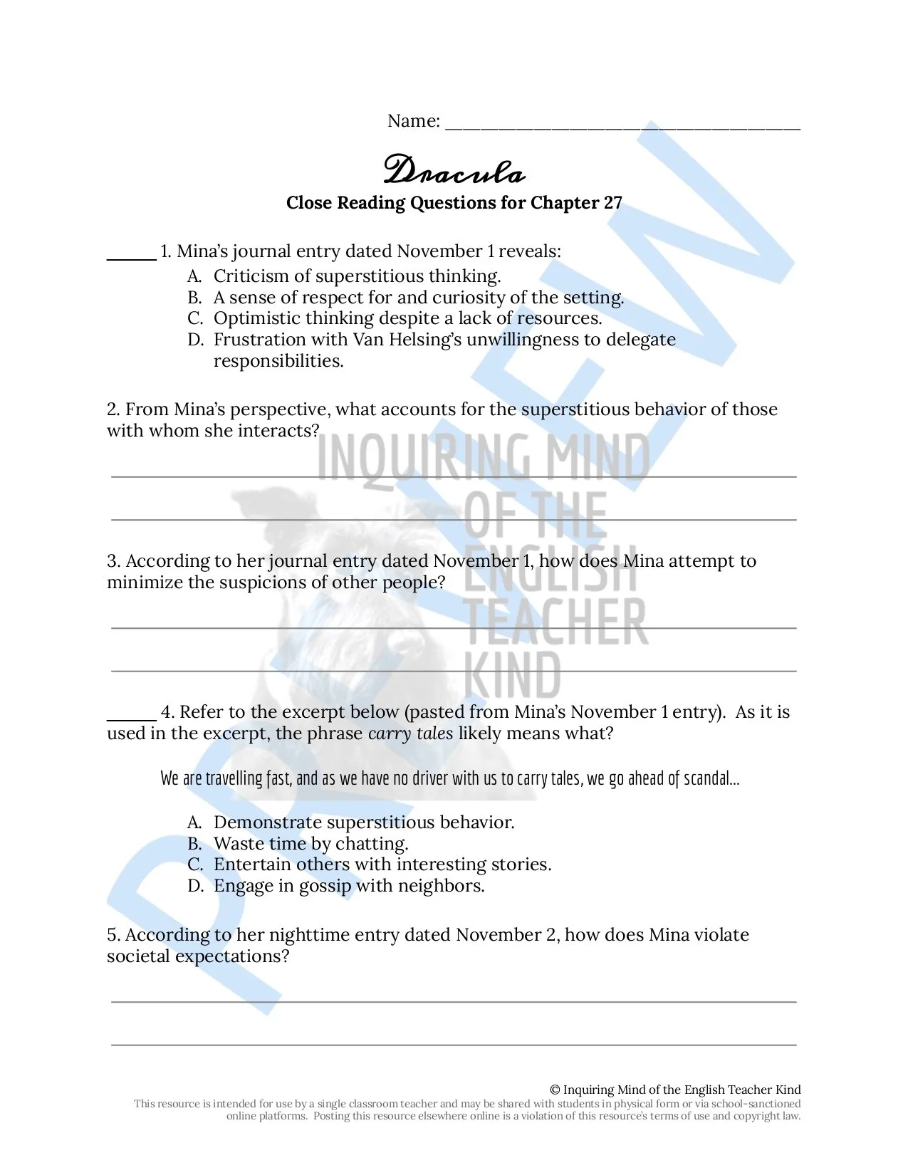 Dracula by Bram Stoker Quiz, Close Reading, and Vocabulary Development ...