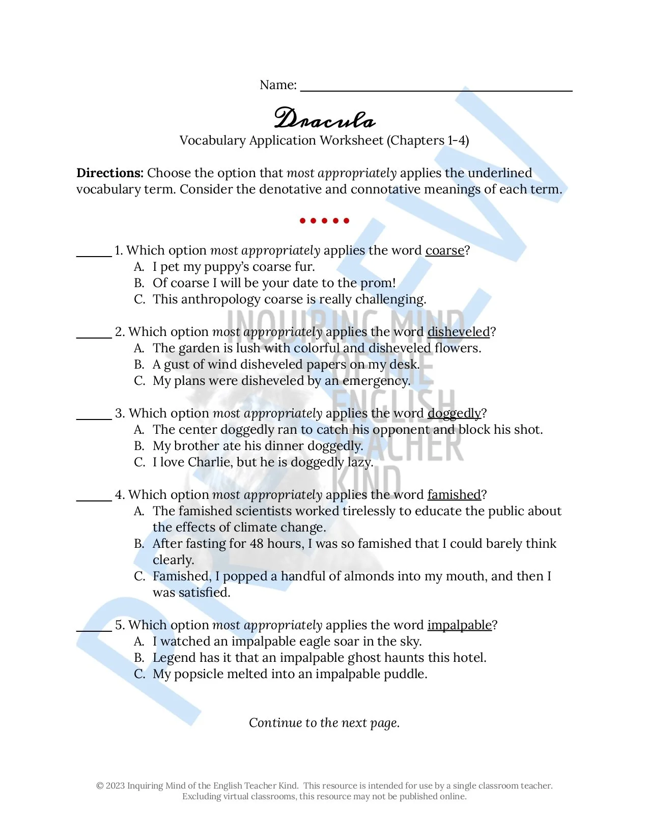 Dracula by Bram Stoker Vocabulary Development Games and Activities ...
