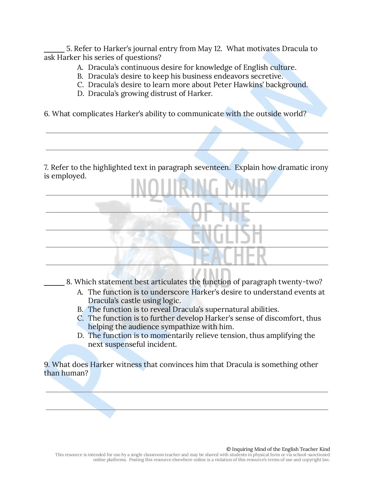 Dracula by Bram Stoker Quiz, Close Reading, Vocabulary Development ...