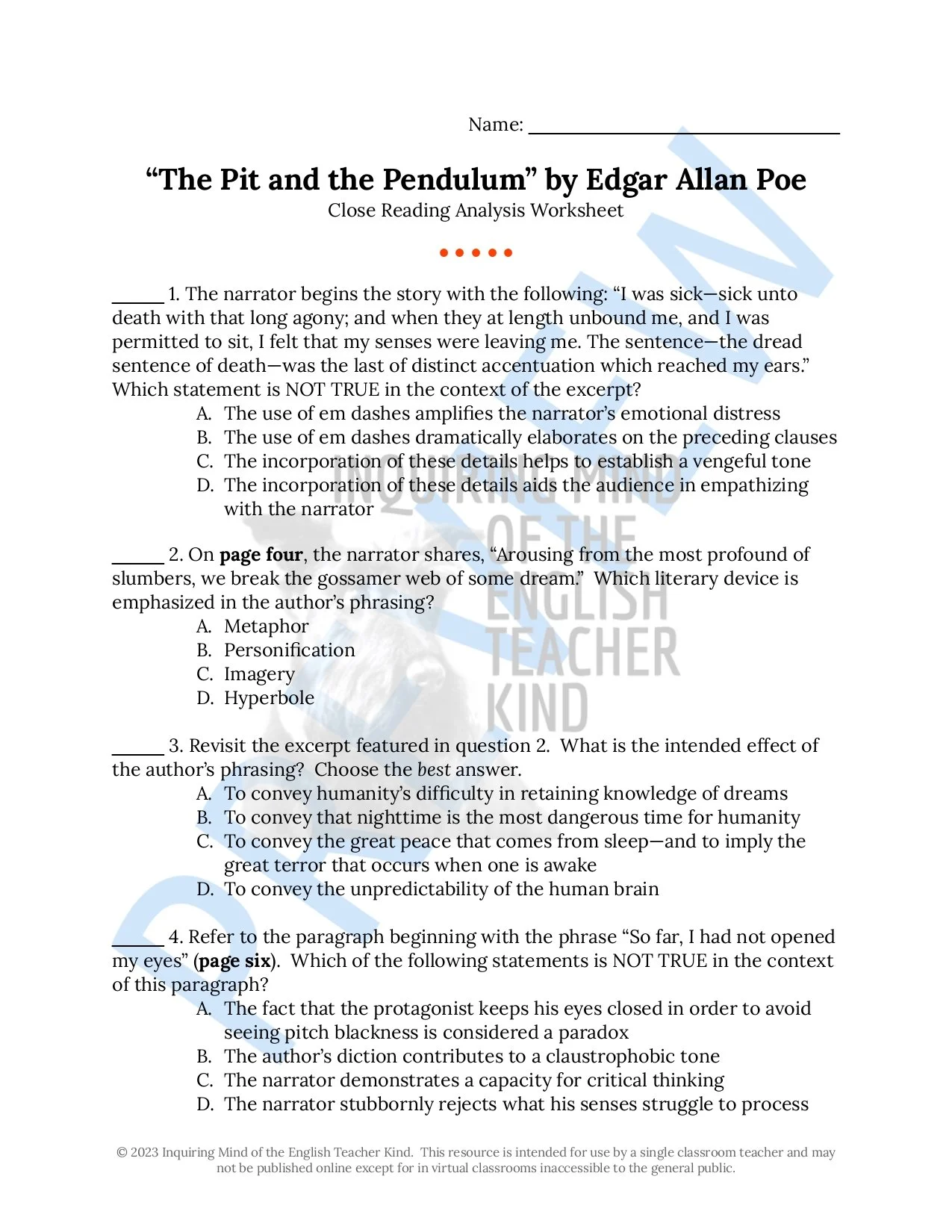 "Hop Frog" by Edgar Allan Poe Quiz, Close Reading, and Vocabulary ...