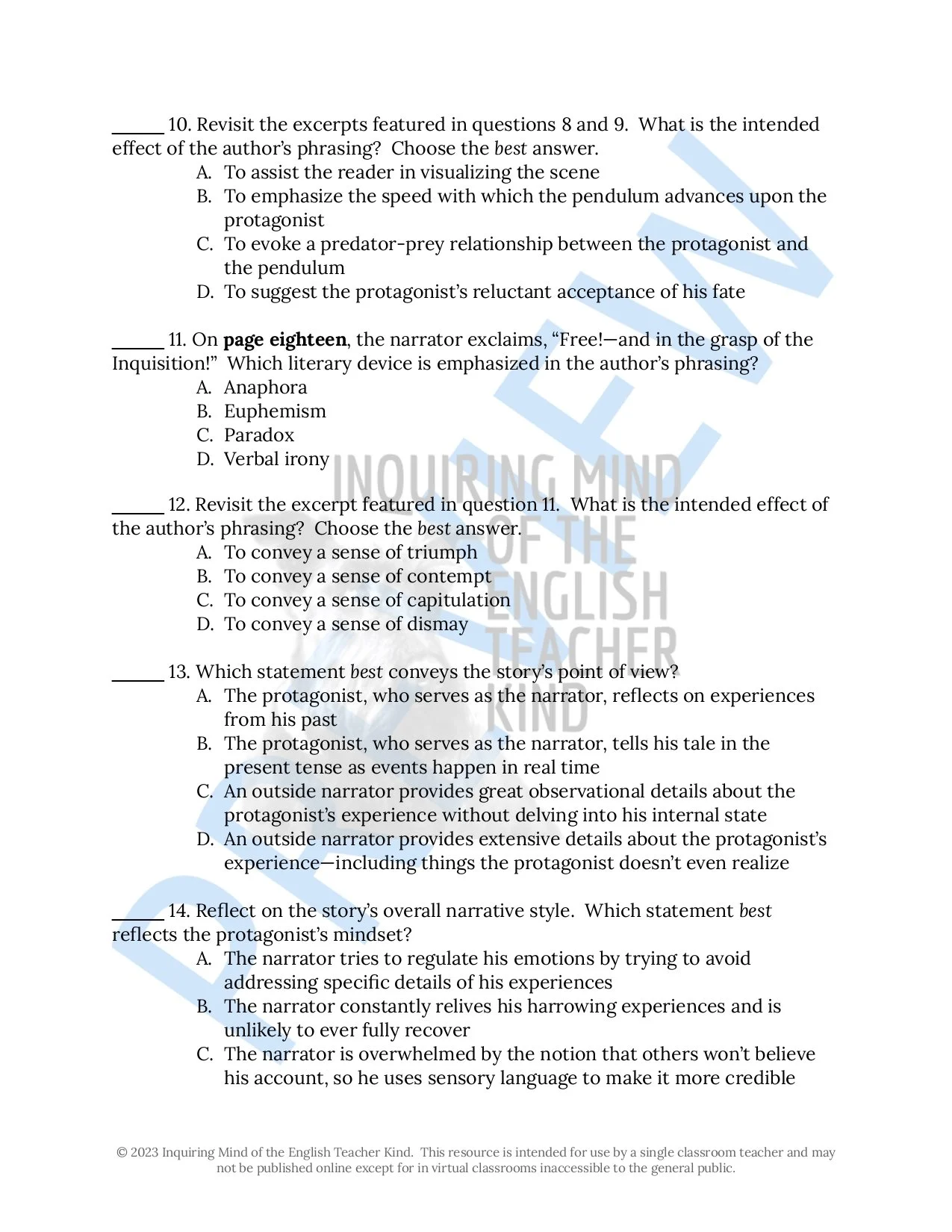 "Hop Frog" by Edgar Allan Poe Quiz, Close Reading, and Vocabulary ...