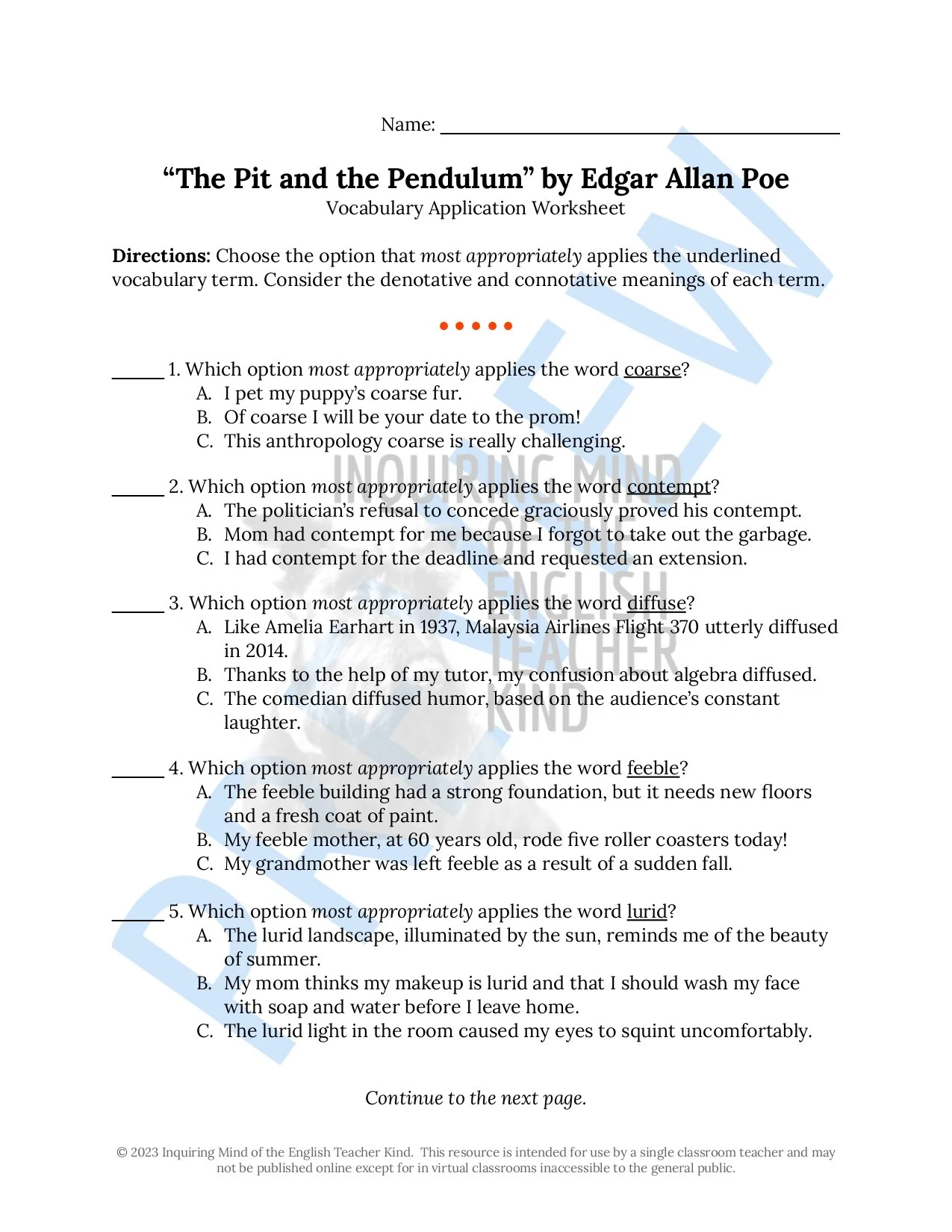 "Hop Frog" by Edgar Allan Poe Quiz, Close Reading, and Vocabulary ...