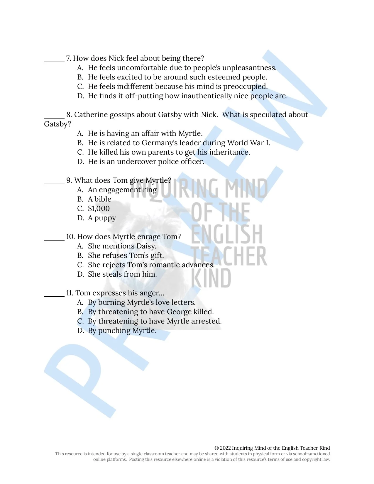 The Great Gatsby Quizzes, Close Readings, Vocab Games, Test, and Keys ...