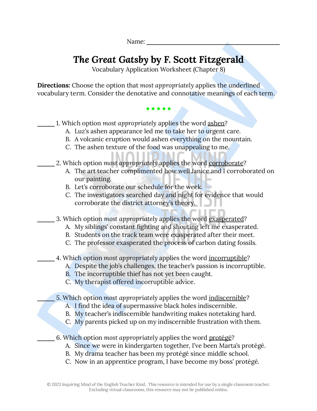 The Great Gatsby Quiz and Answer Key Bundle for High School — Inquiring ...