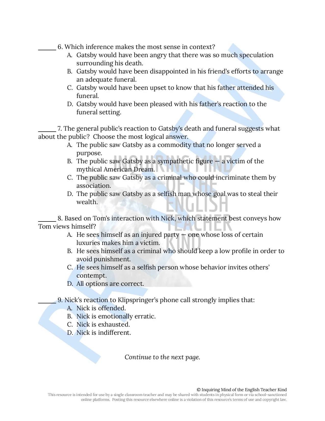 The Great Gatsby Quiz, Close Reading, and Vocabulary Development Bundle ...