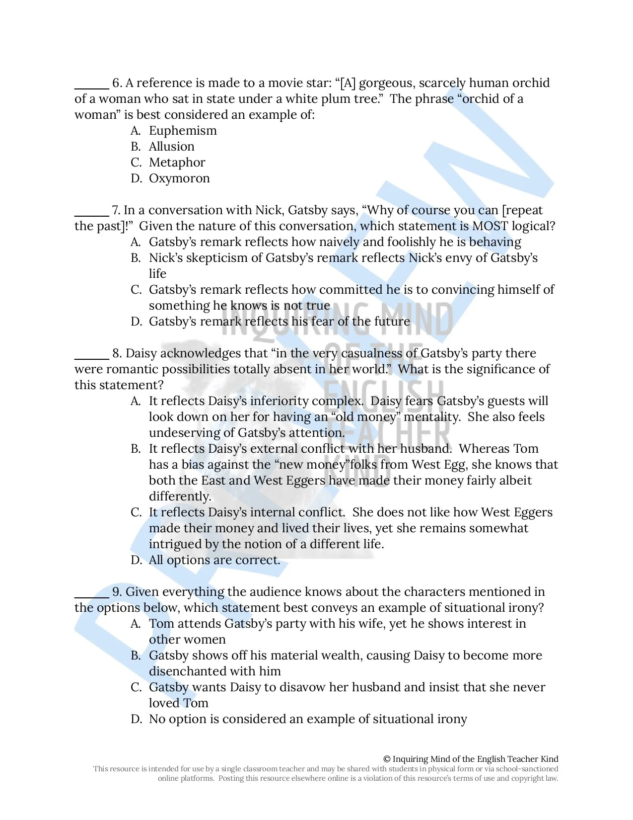 The Great Gatsby Close Reading Analysis Activities Bundle for High ...