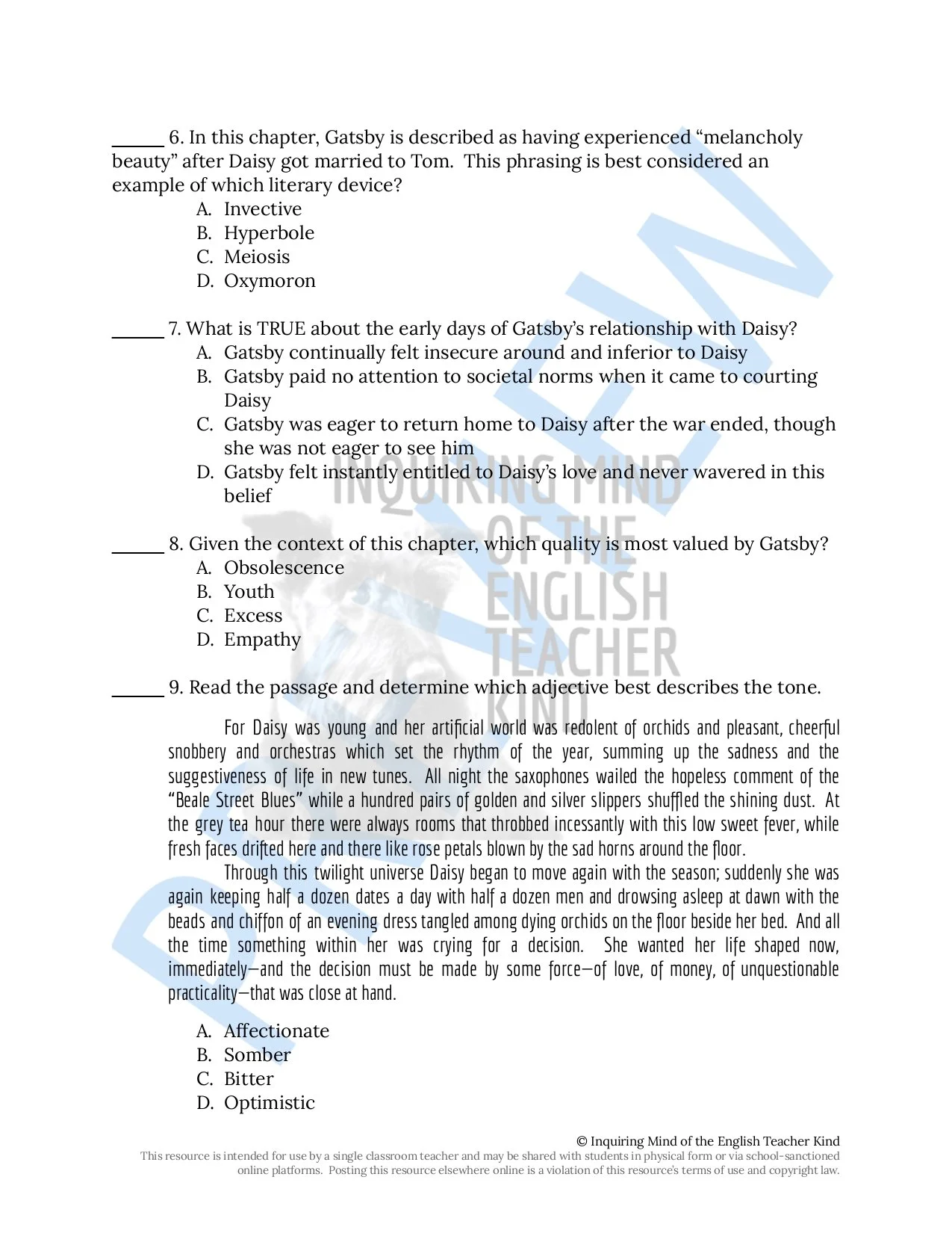 The Great Gatsby Close Reading Analysis Activities Bundle for High ...