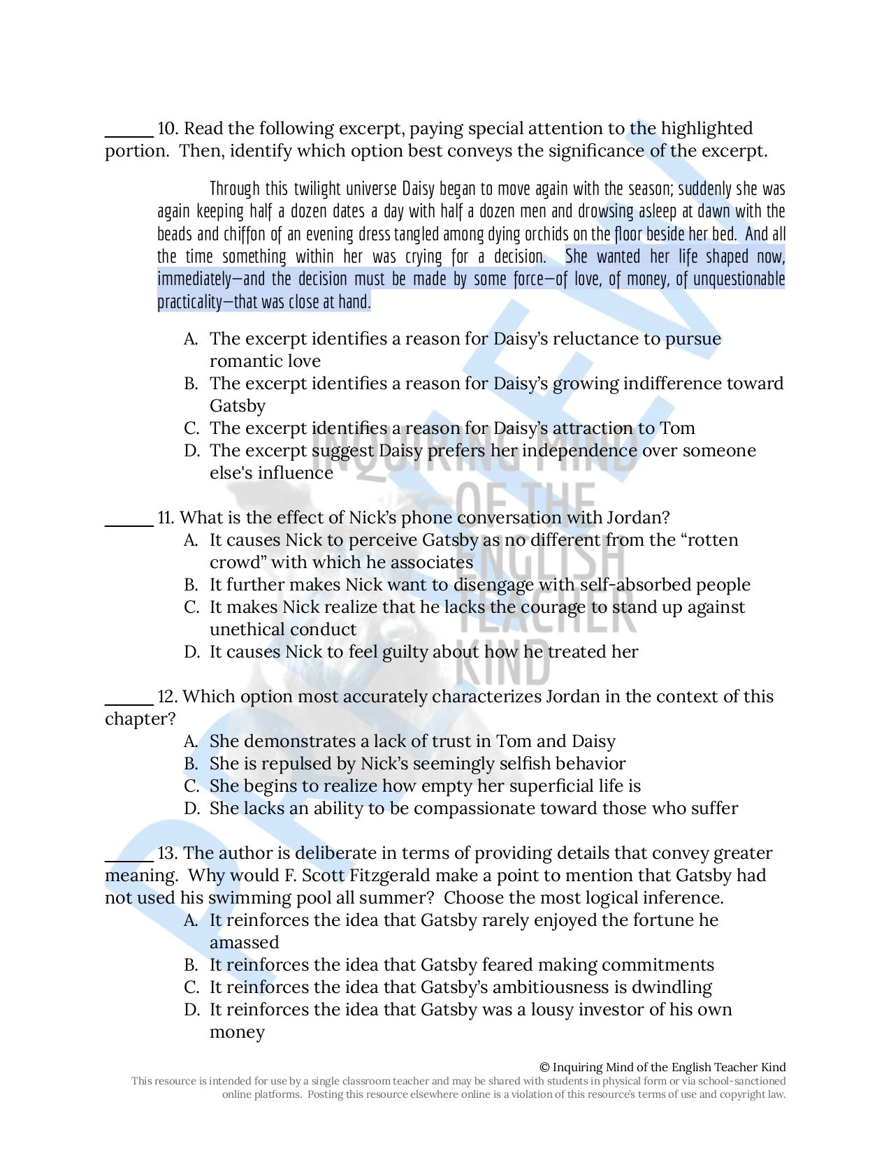 The Great Gatsby Close Reading Analysis Activities Bundle for High ...