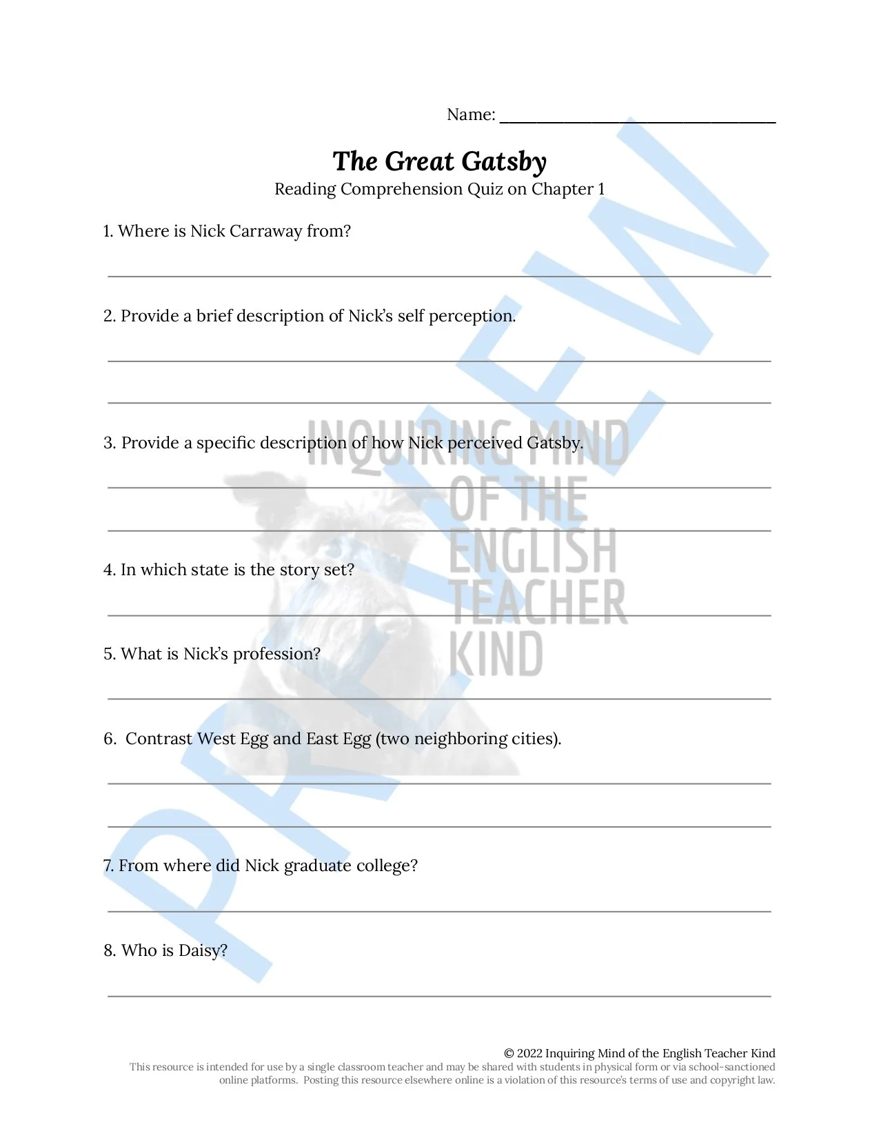 The Great Gatsby Quiz and Answer Key Bundle for High School — Inquiring ...