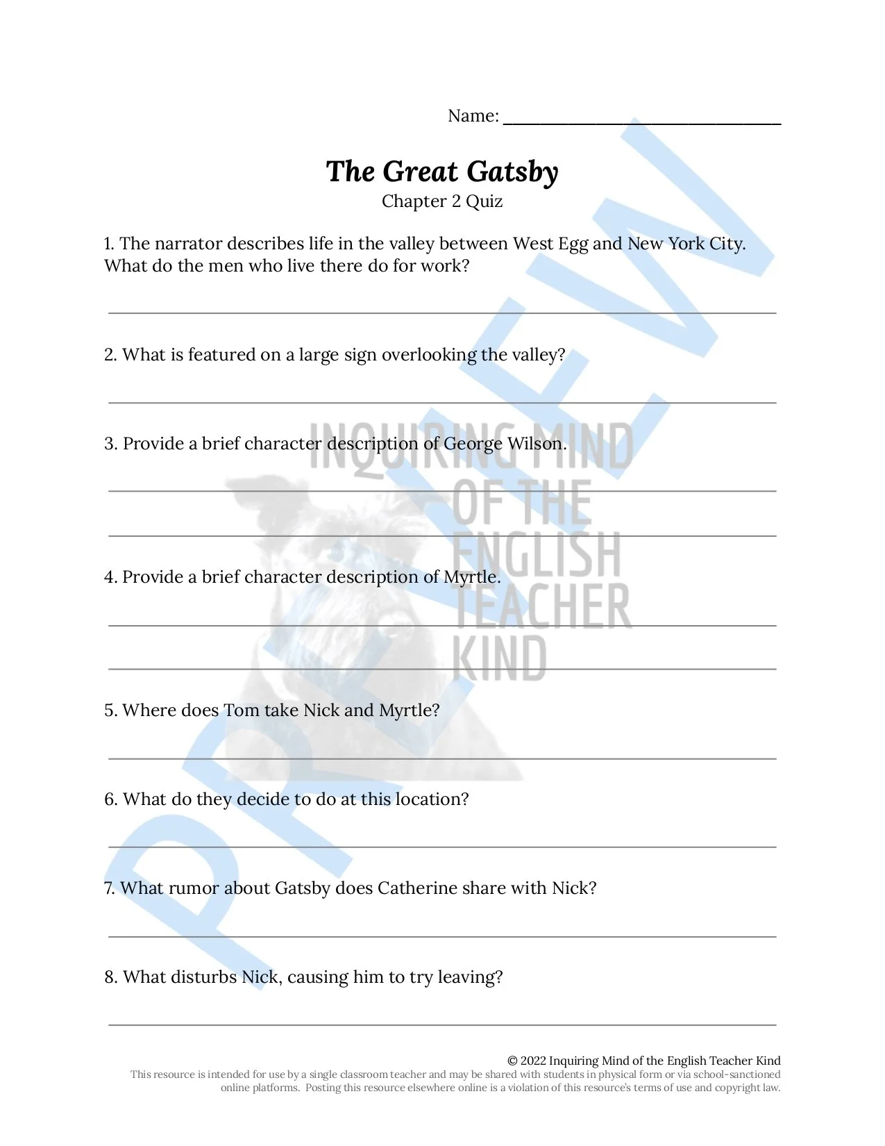 The Great Gatsby Quiz and Answer Key Bundle for High School — Inquiring ...