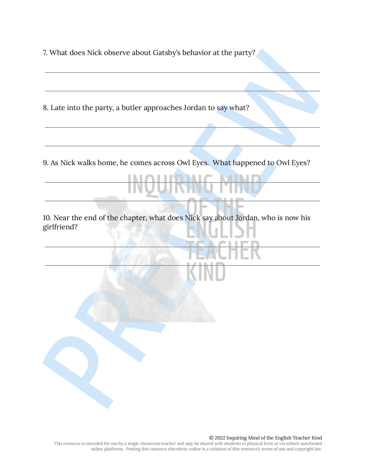 The Great Gatsby Quiz and Answer Key Bundle for High School — Inquiring ...